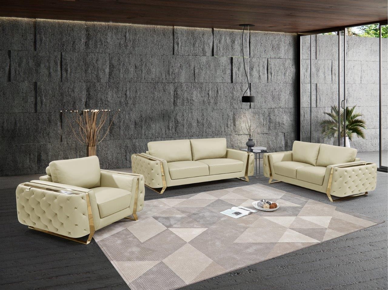 1050 DivanItalia Beige Sofa Set in Velvet Fabric - Sofa Sets - Divanitalia