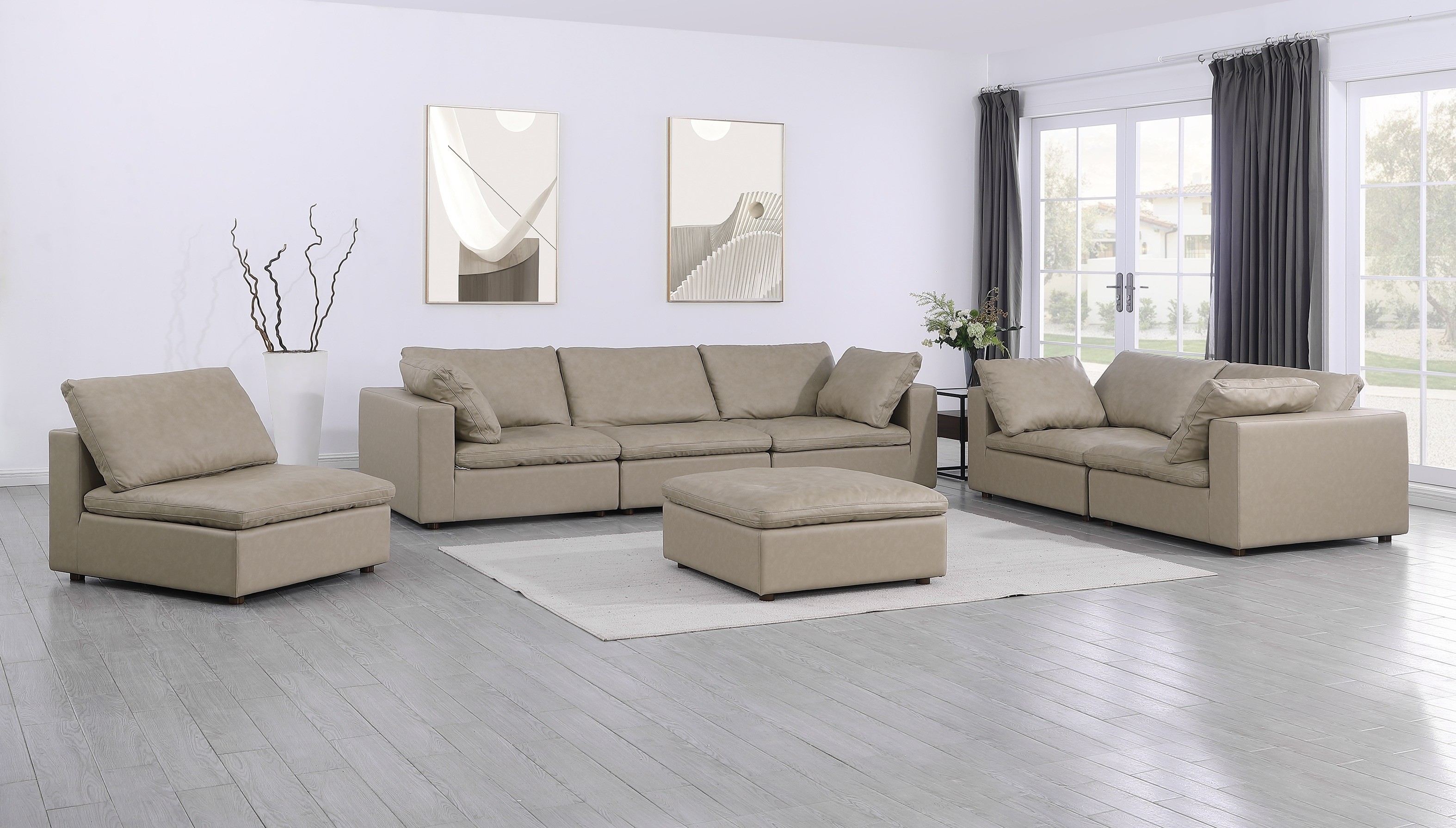 DivanItalia 1100 Beige 3-Piece Sofa Set with Ottoman - Upholstered in ...