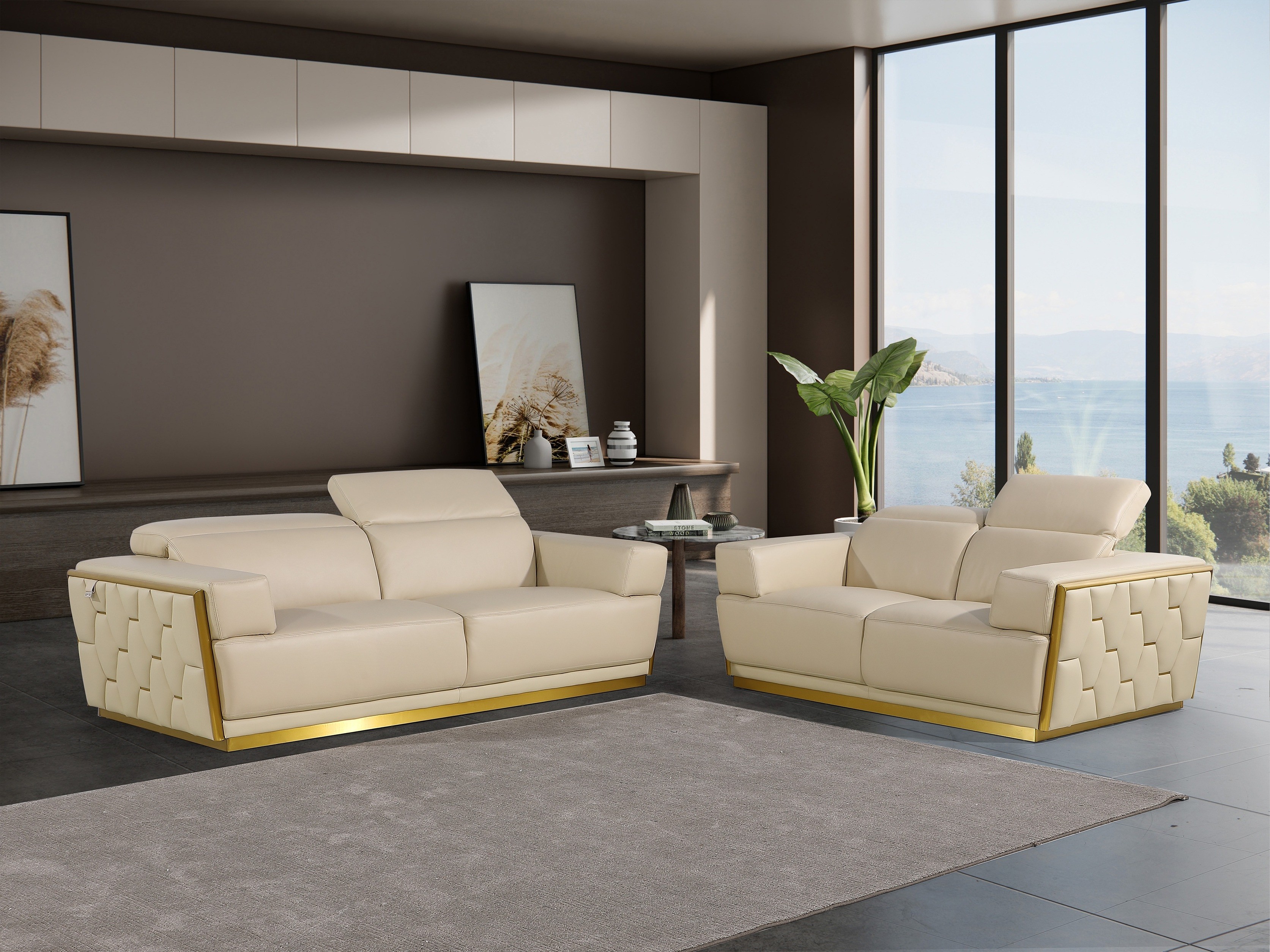 1111 DivanItalia Beige Sofa and Loveseat Set – Top Grain Italian ...