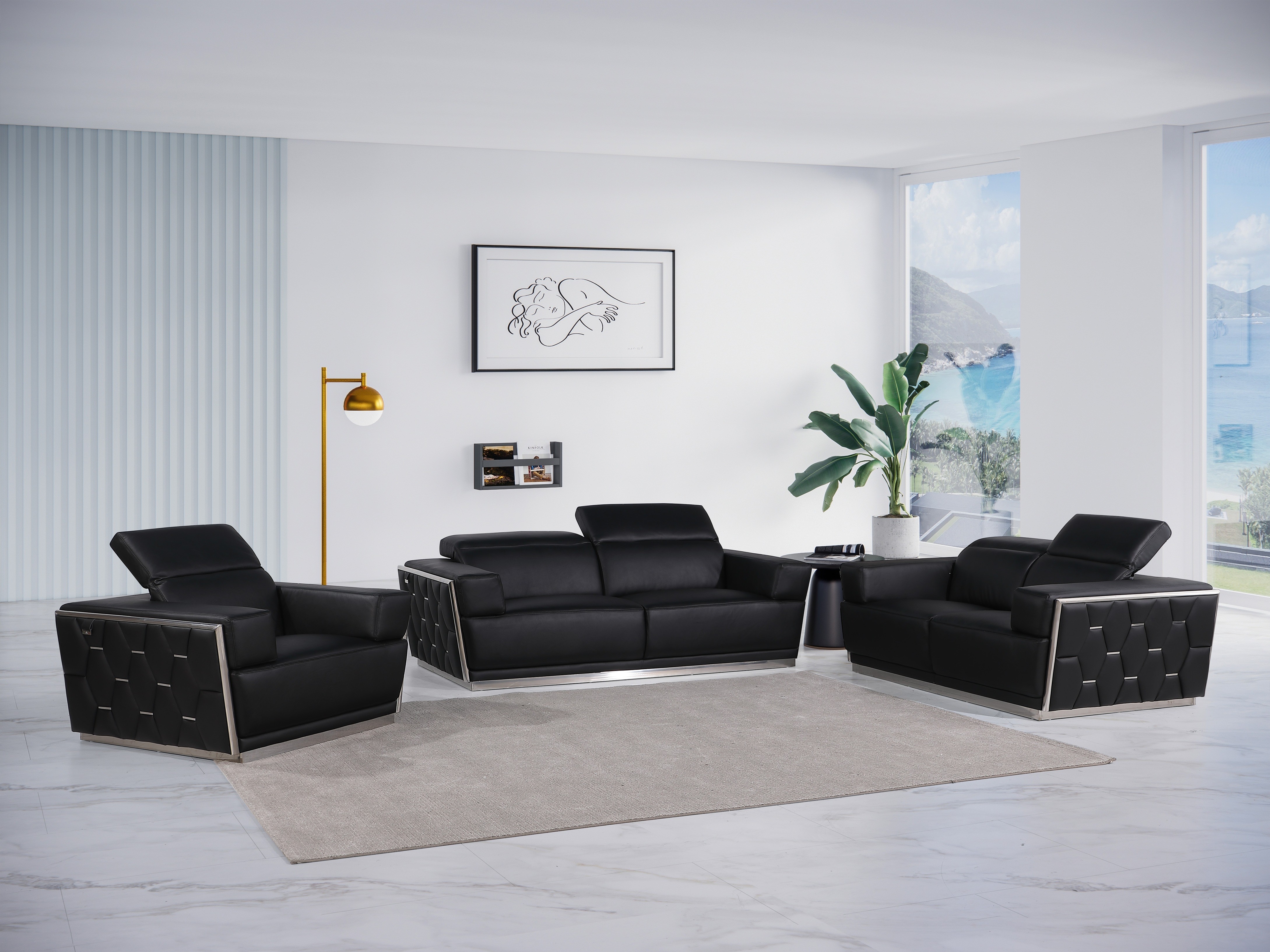 1111 DivanItalia Black Sofa Set – Top Grain Italian Leather - Sofa Sets ...