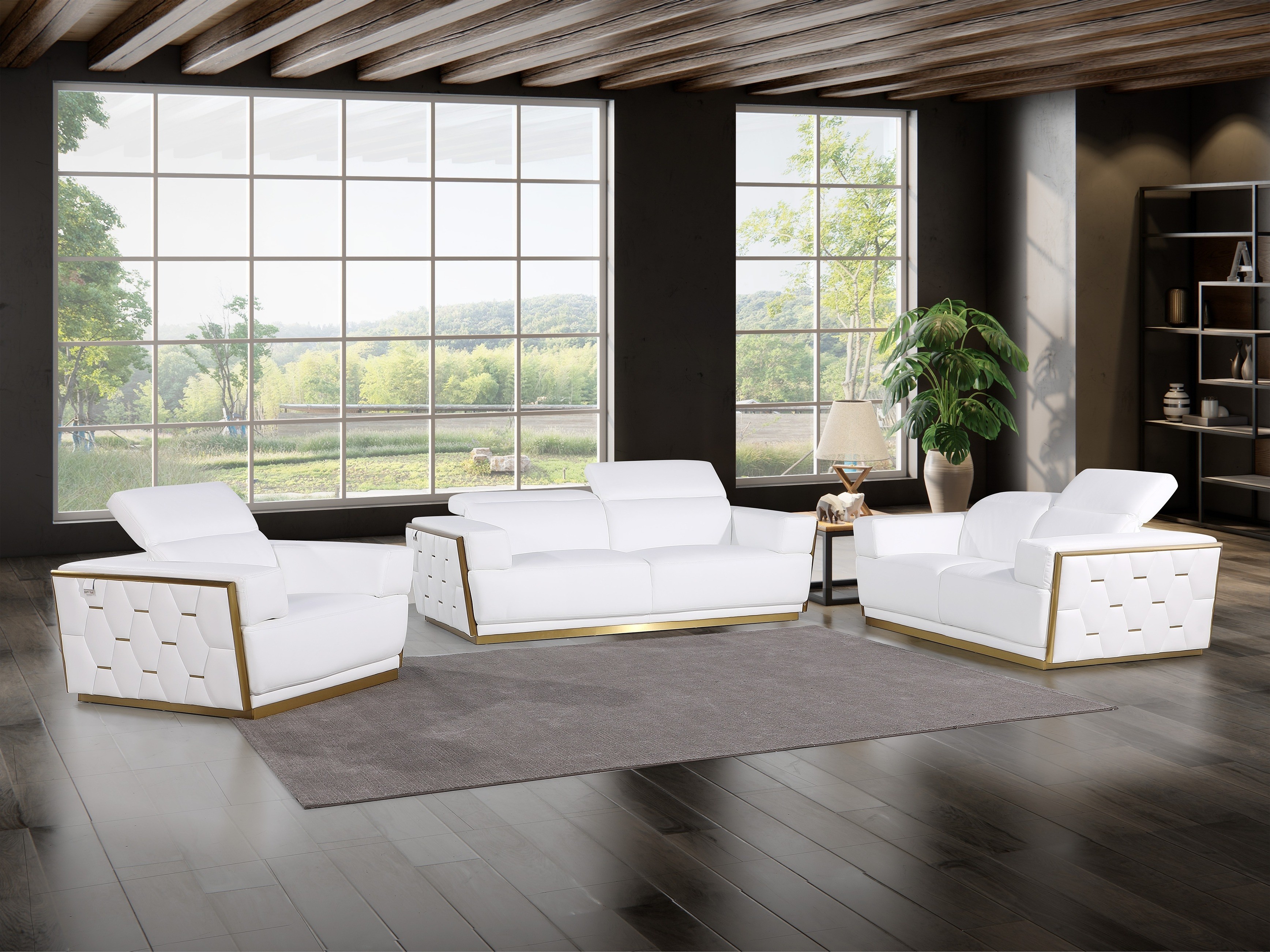 1111 DivanItalia White Sofa Set – Top Grain Italian Leather - Living Rooms