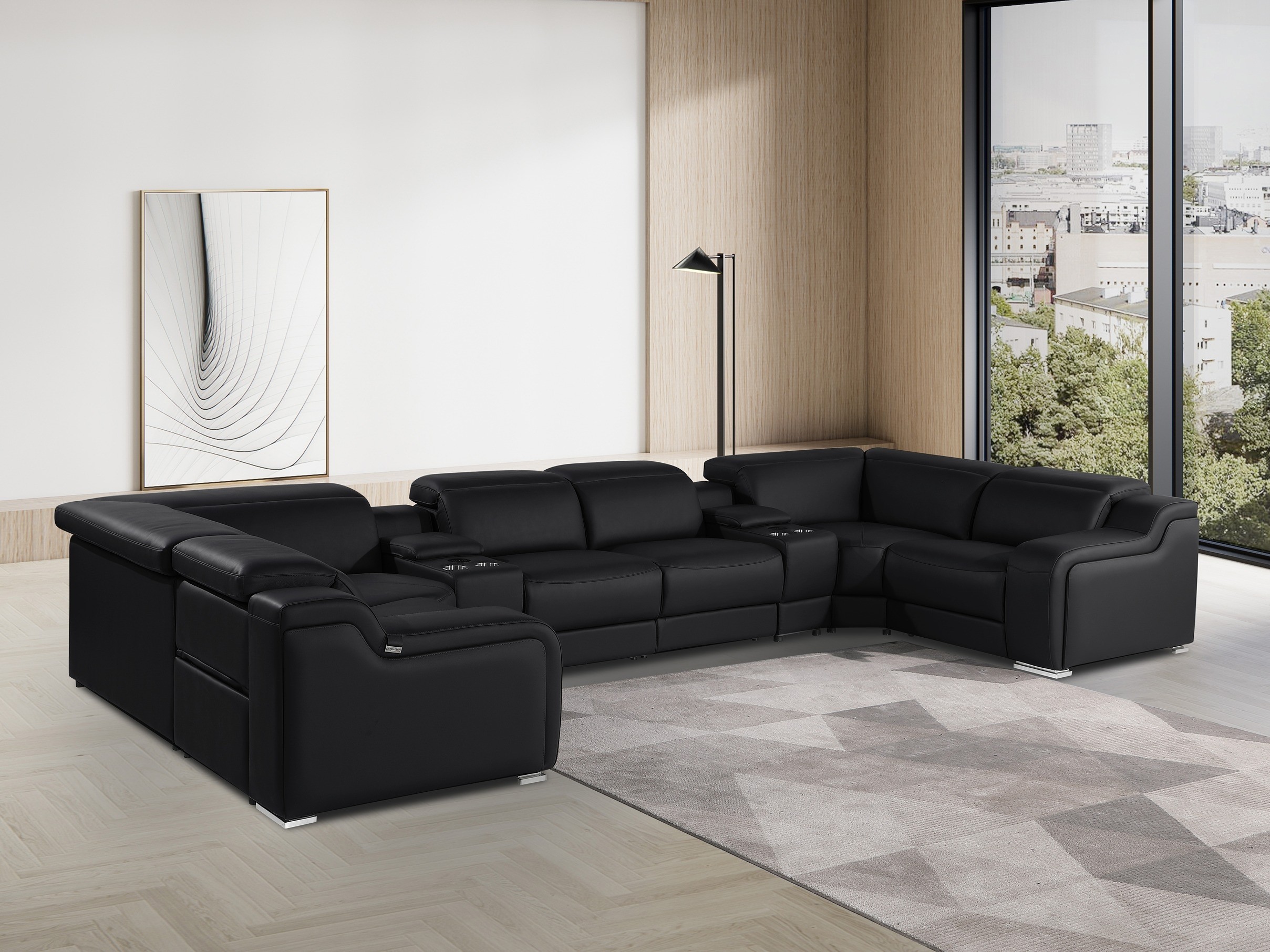 1116 - Black 8-Piece 4-Power Reclining Italian Leather Sectional Sofa ...