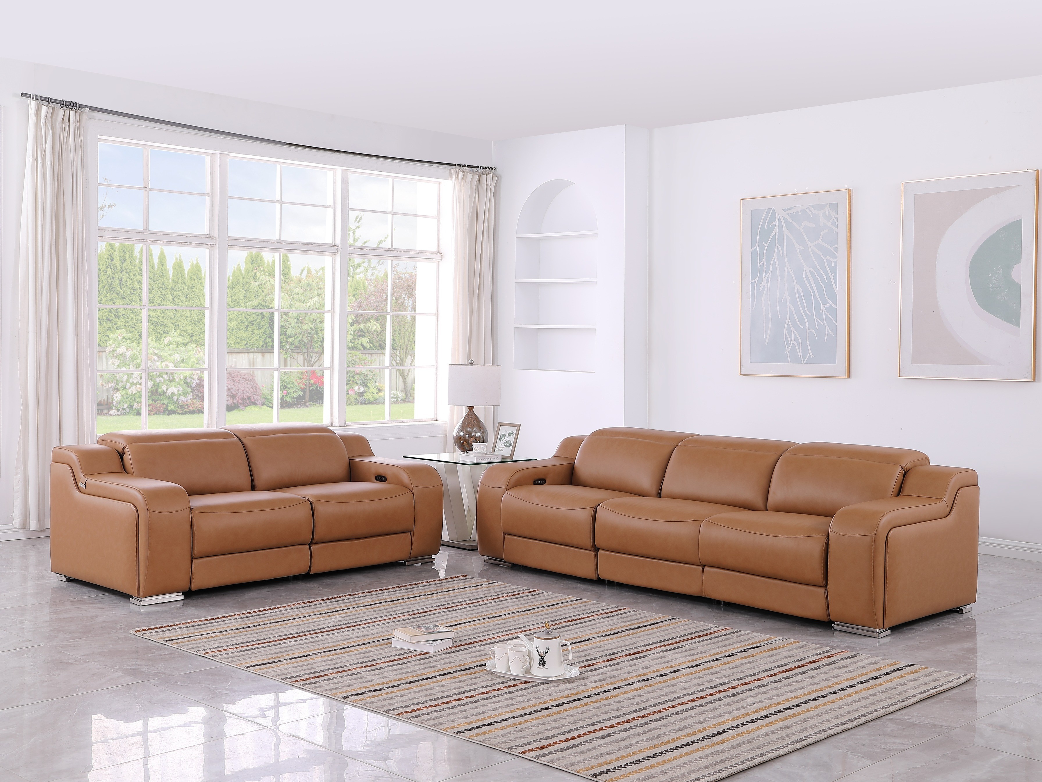 1116 Divanitalia Cognac Modular Power Reclining Sofa And Loveseat Set