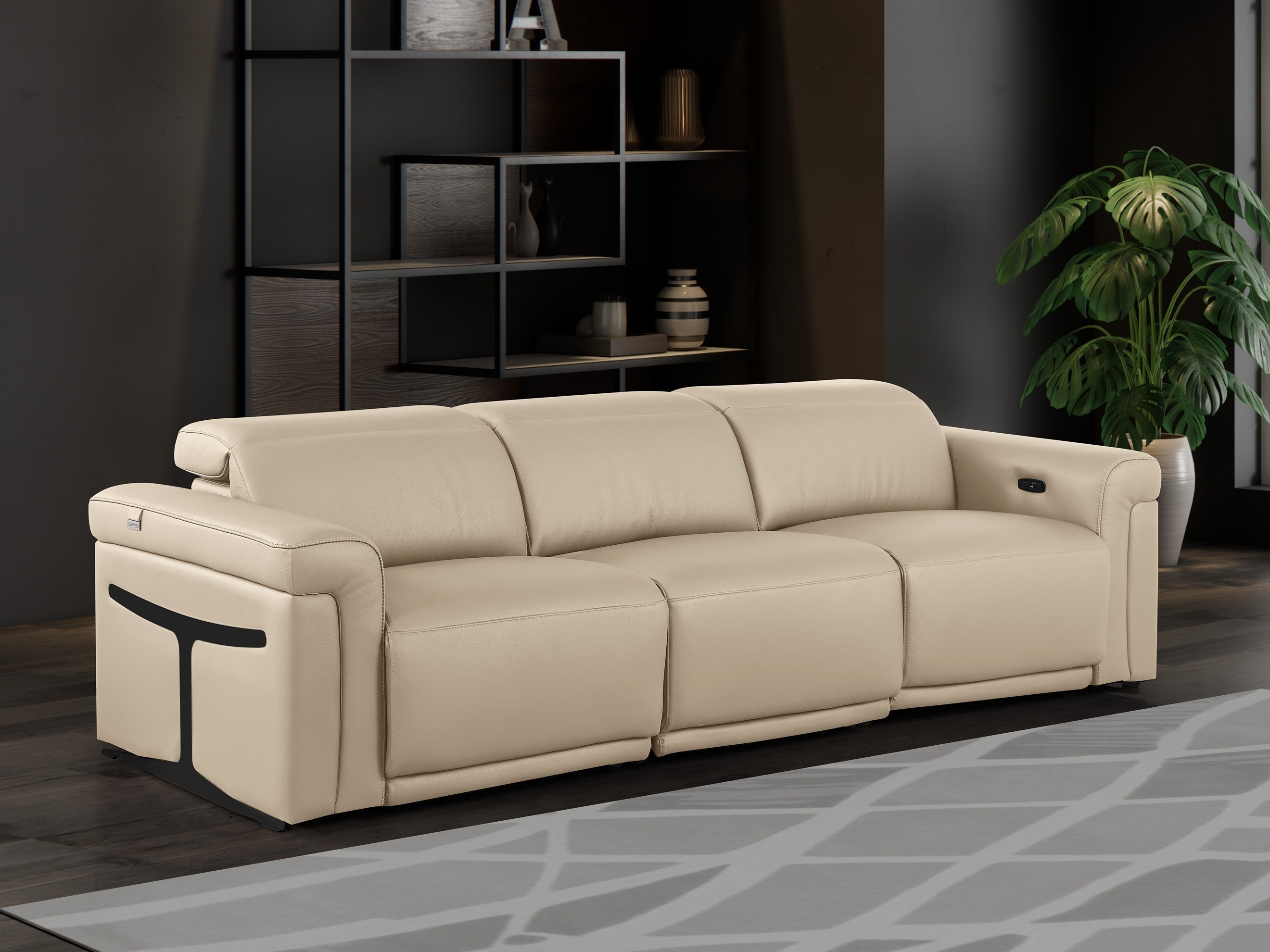 1126 Divanitalia Beige Top Grain Italian Leather Power Reclining Sofa
