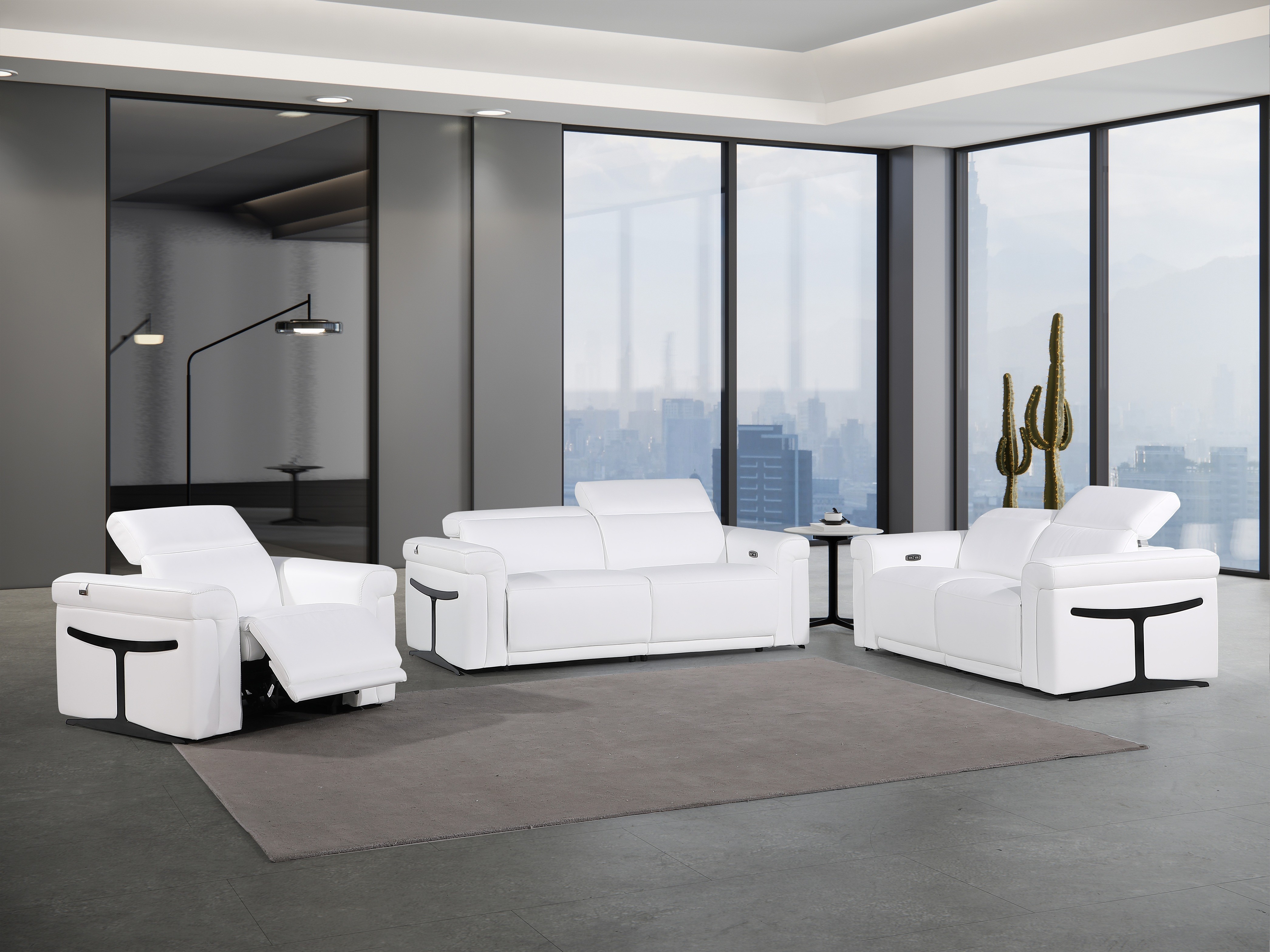 1126 DivanItalia White Top Grain Italian Leather Power Reclining Sofa ...