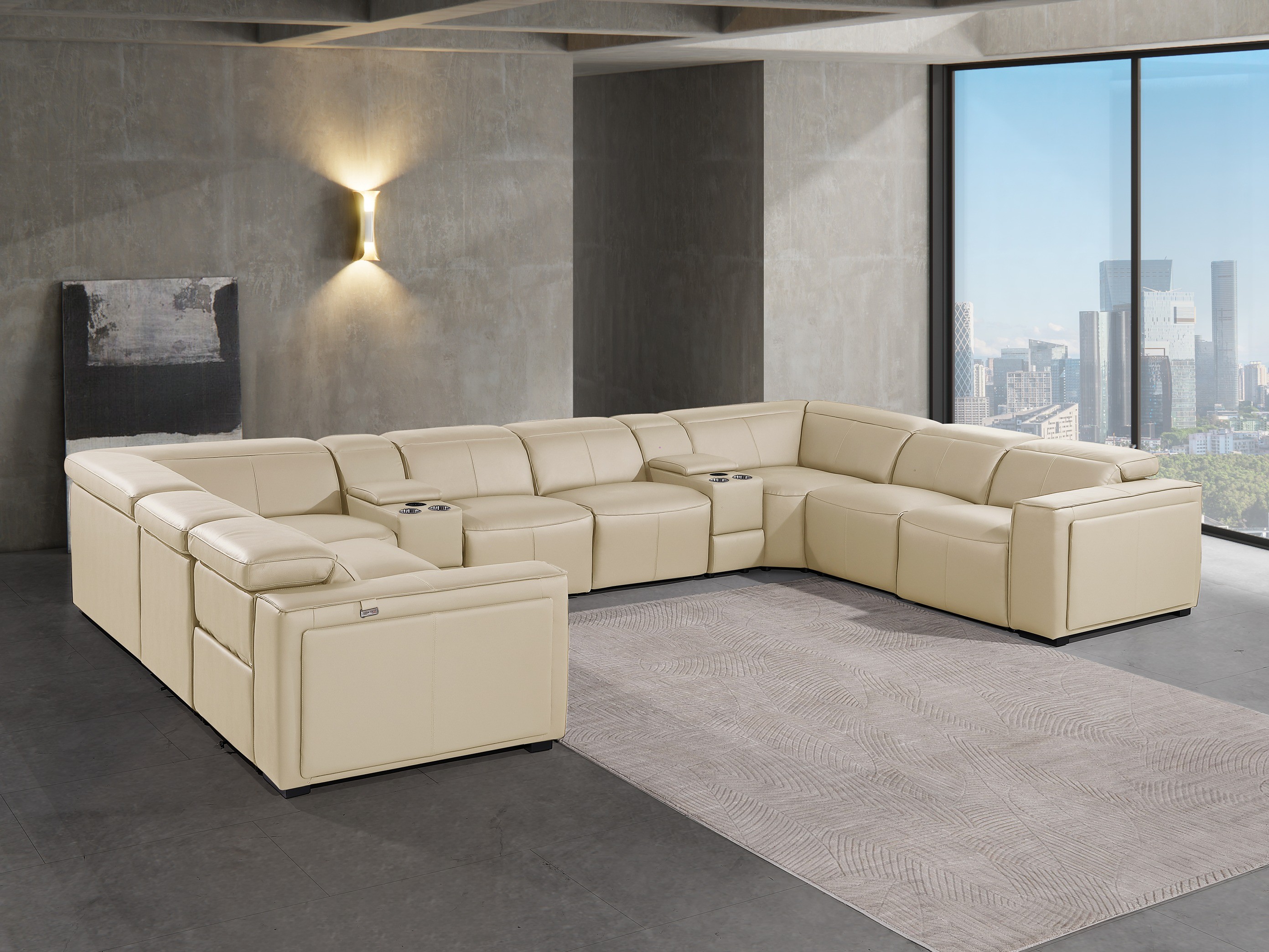 1224 - DivanItalia Beige 10-Piece U-Shaped Modular Power Reclining ...