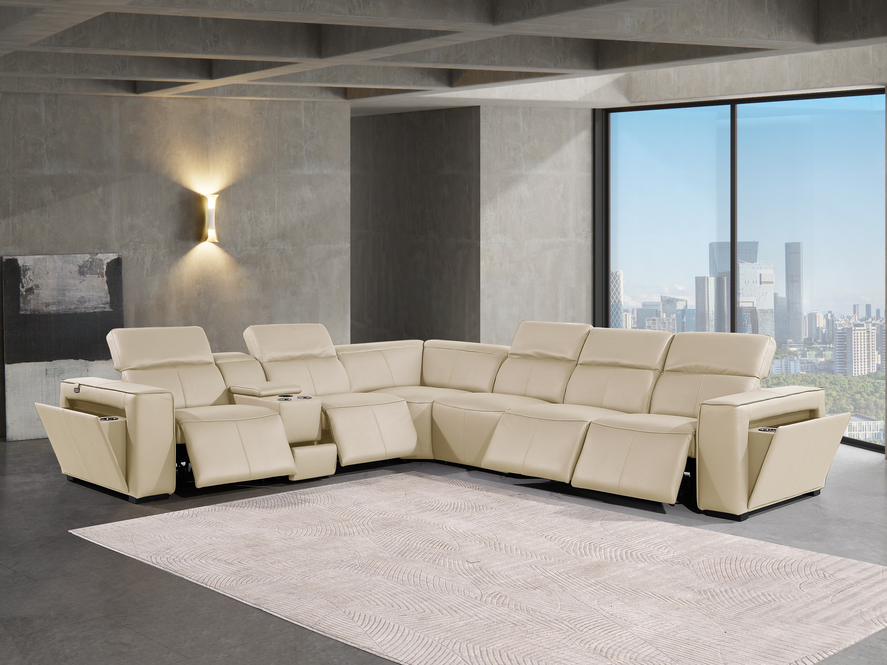 1224 - DivanItalia Beige 7-Piece L-Shaped Modular Power Reclining ...