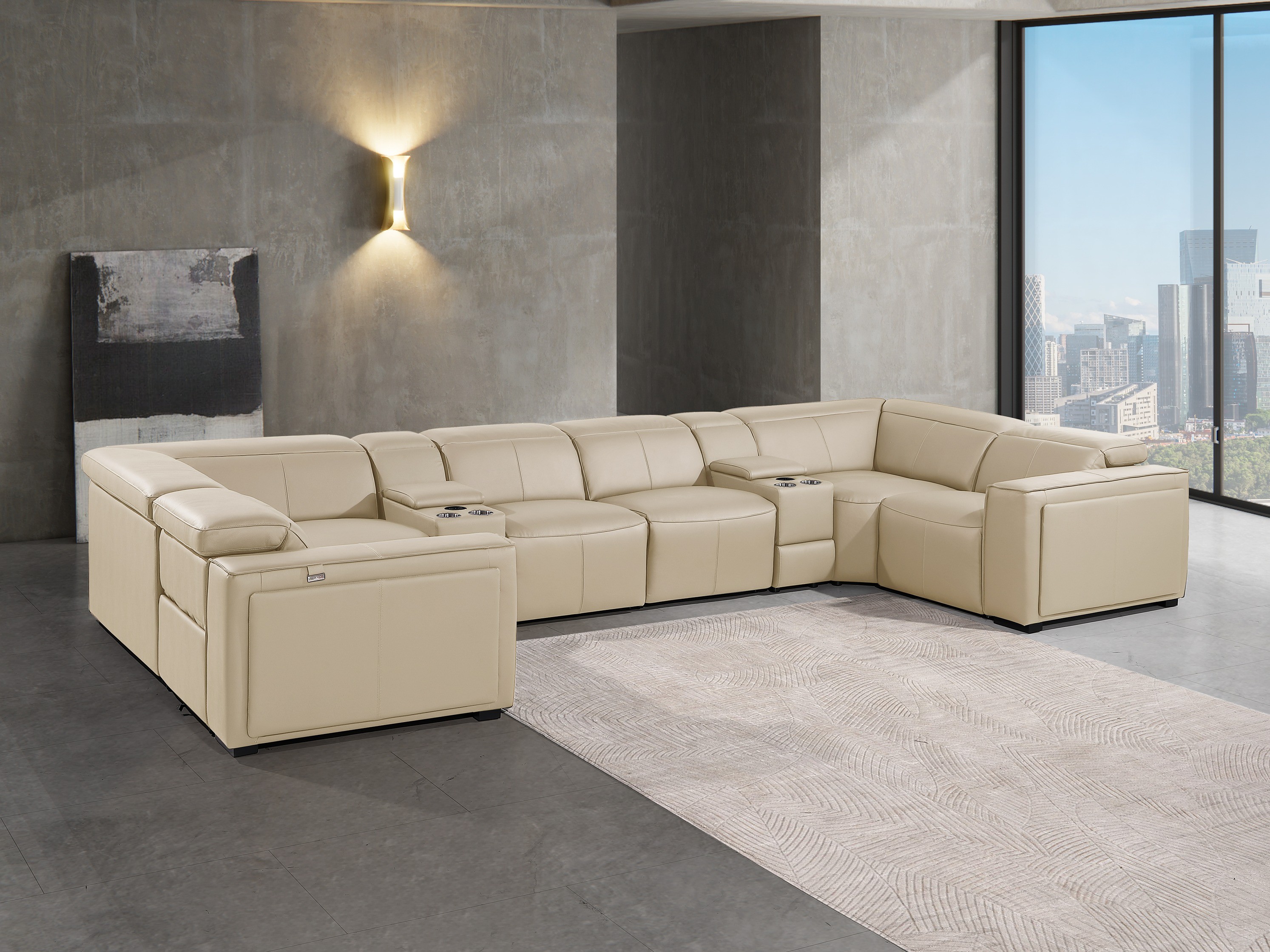 1224 - DivanItalia Beige 8-Piece U-Shaped Modular Power Reclining ...
