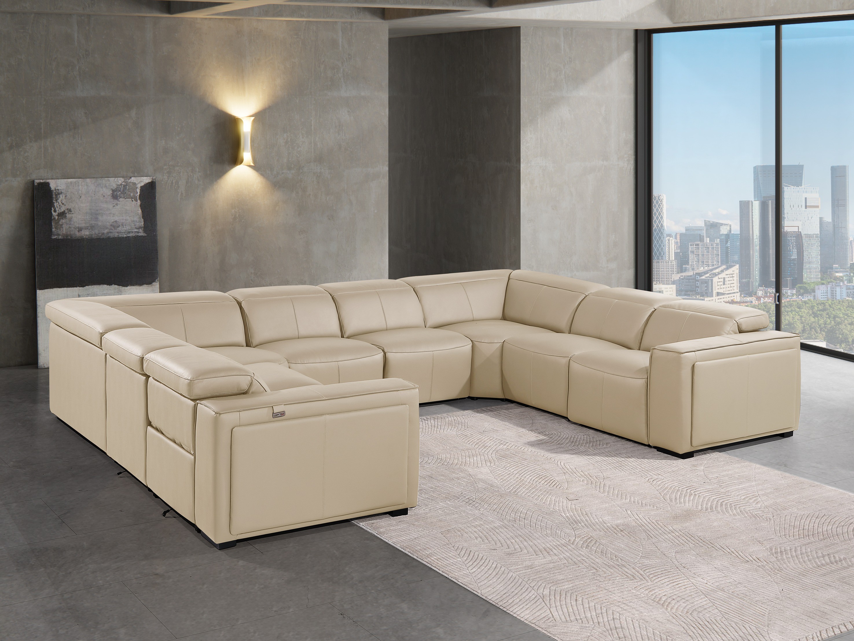 1224 - DivanItalia Beige 8-Piece U-Shaped Modular Power Reclining ...