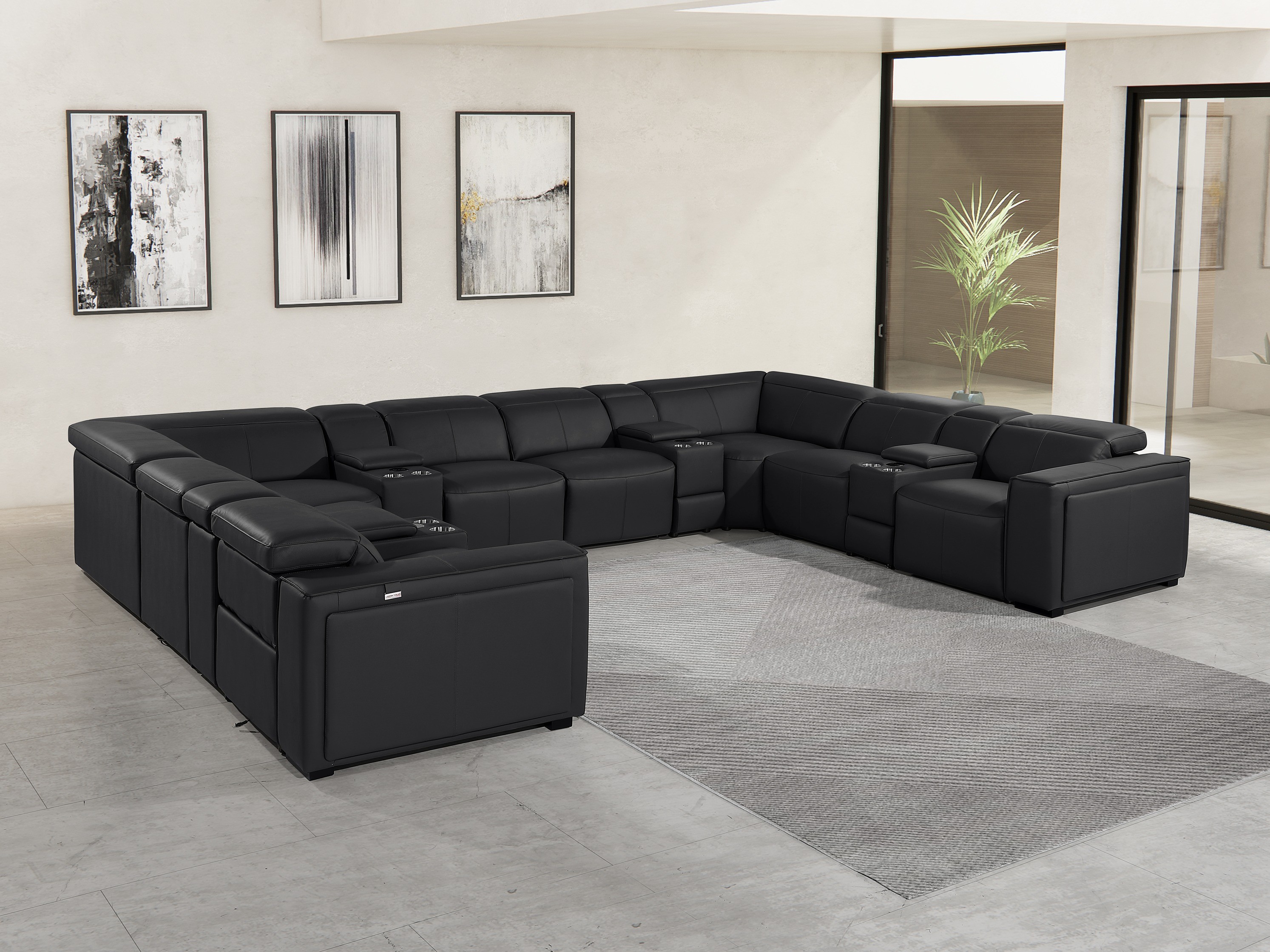 1224 - DivanItalia Black 12-Piece U-Shaped Modular Power Reclining ...