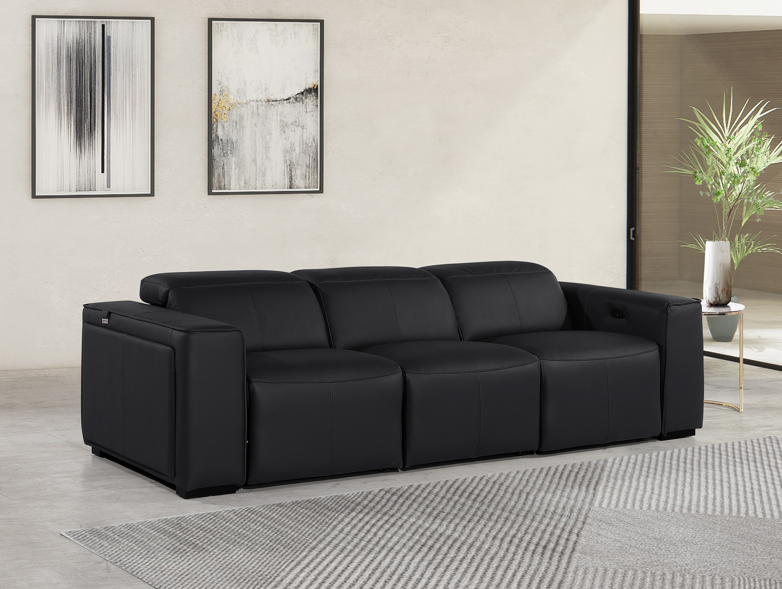 1224 - DivanItalia Black Modular Power Triple Reclining Sofa with Power ...
