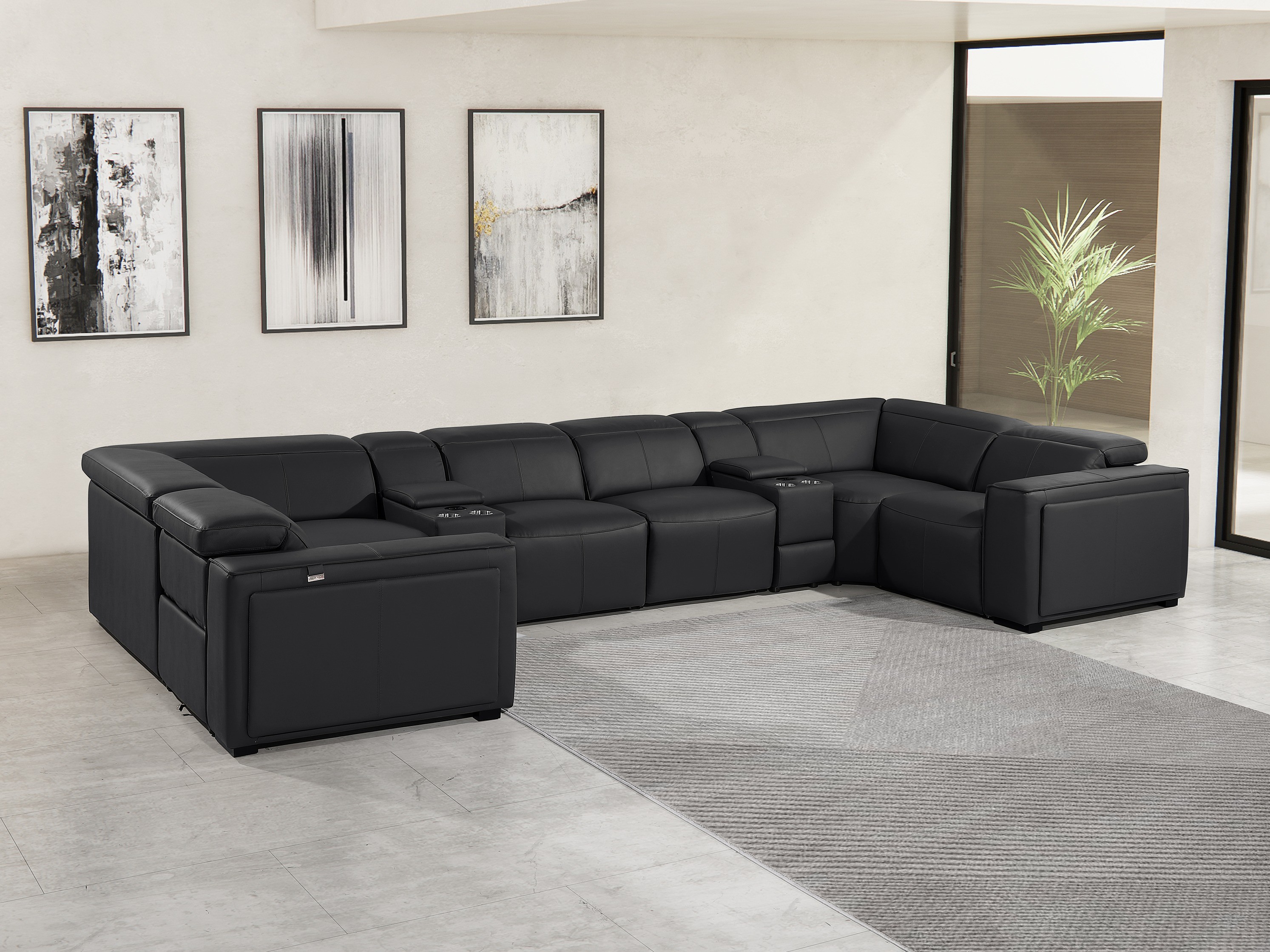1224 - DivanItalia Black 8-Piece U-Shaped Modular Power Reclining ...