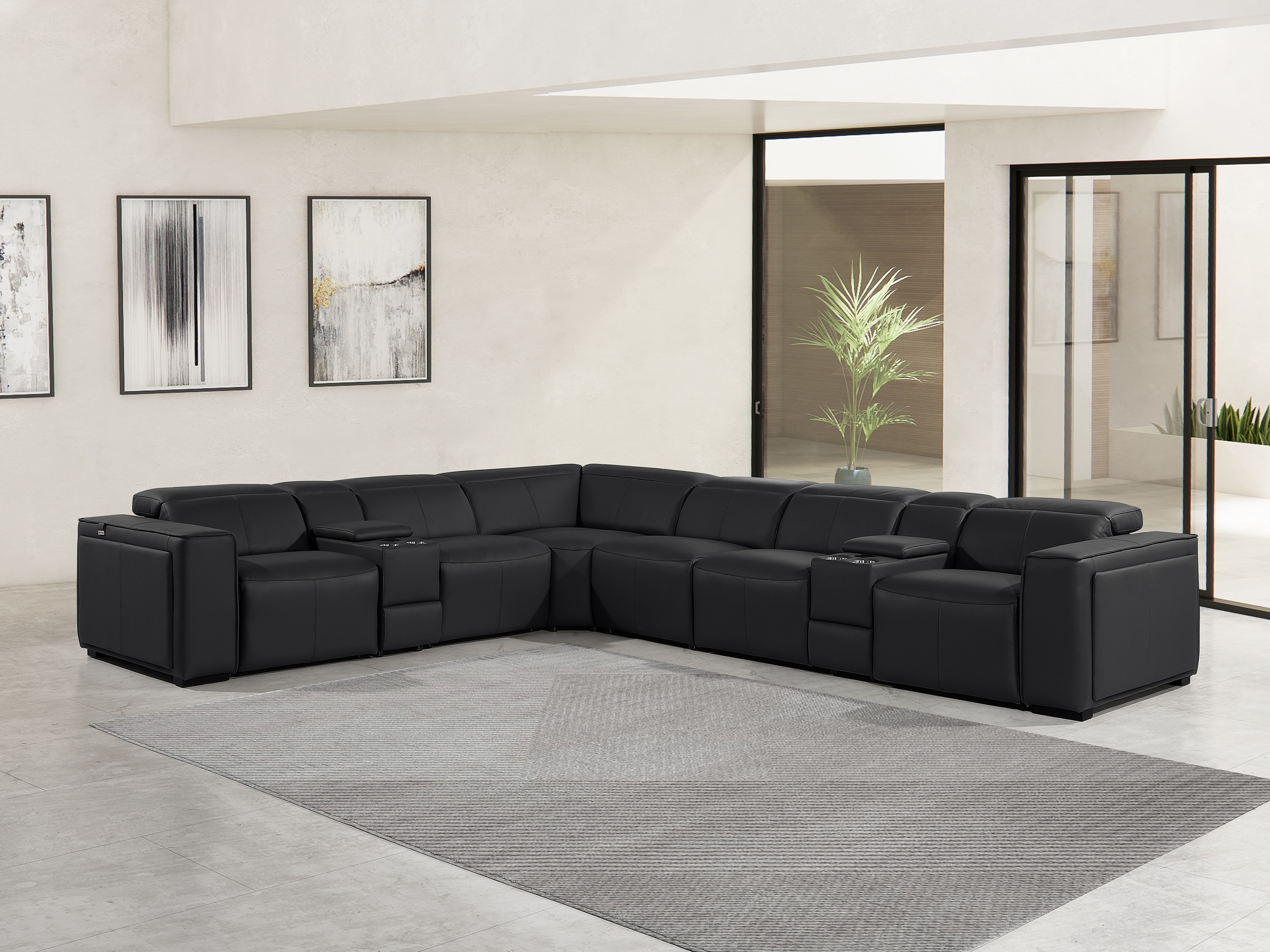 1224 - DivanItalia Black 8-Piece L-Shaped Modular Power Reclining ...