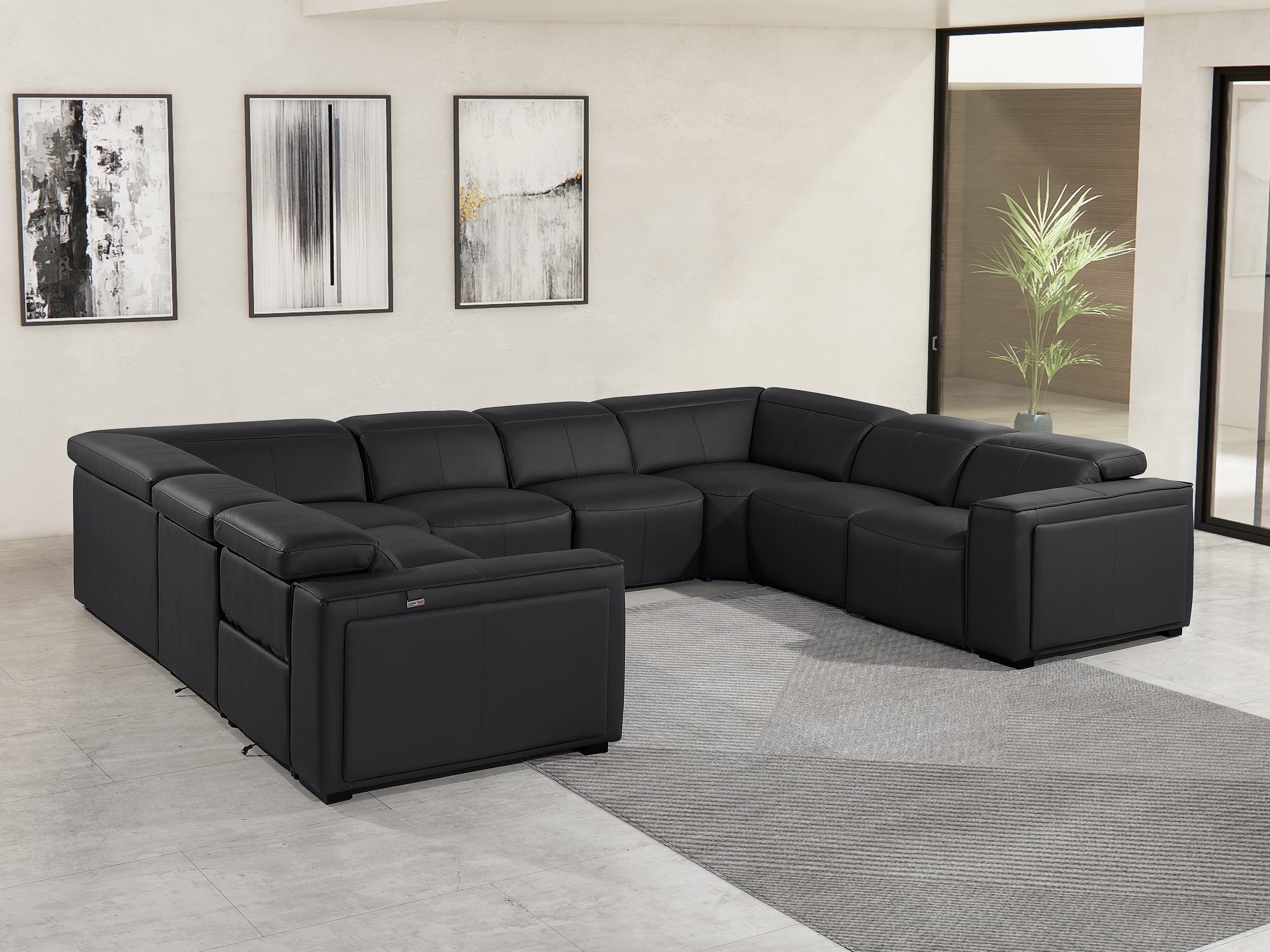 1224 - DivanItalia Black 8-Piece U-Shaped Modular Power Reclining ...