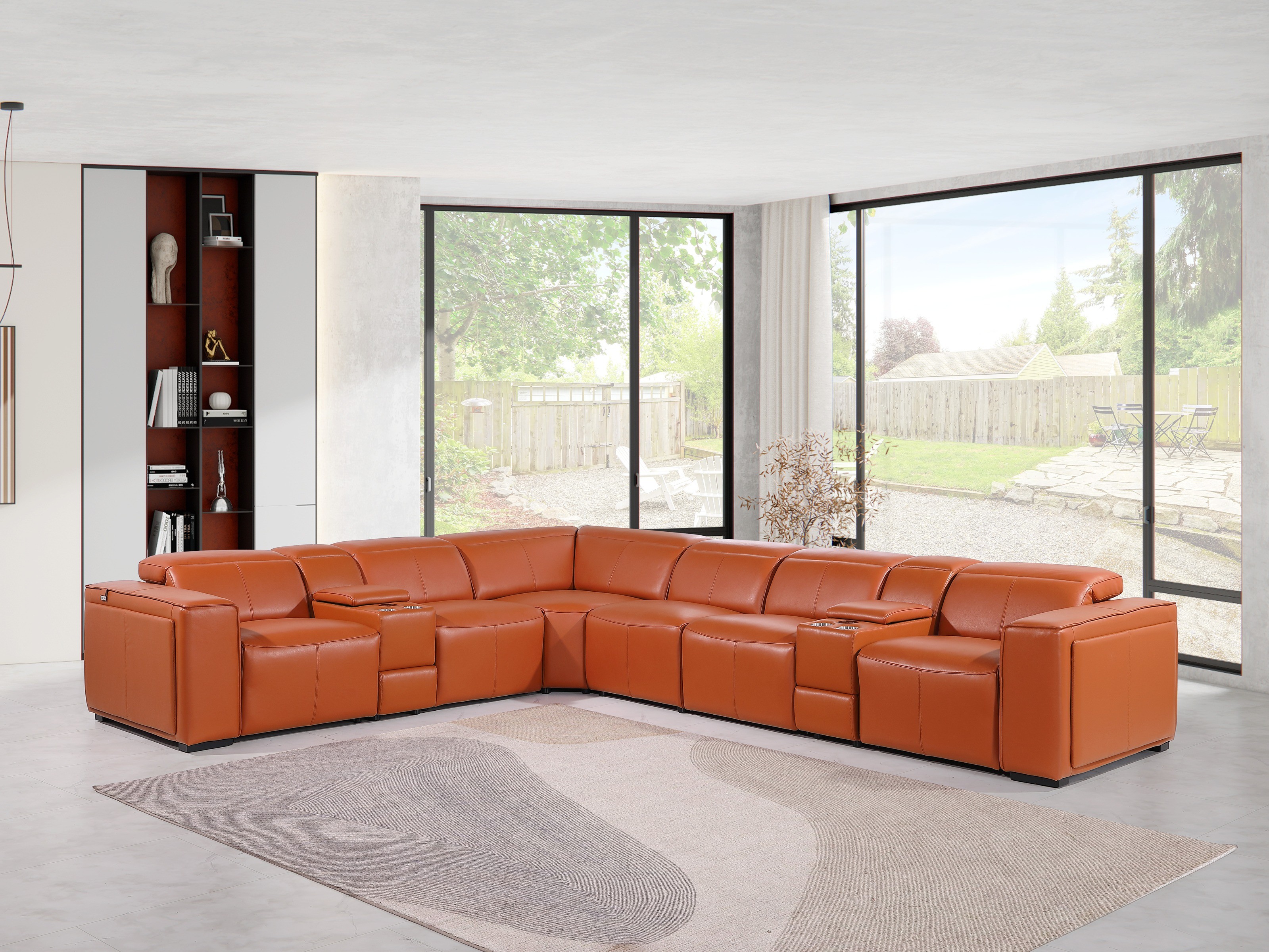 1224 - DivanItalia Camel 8-Piece L-Shaped Modular Power Reclining ...