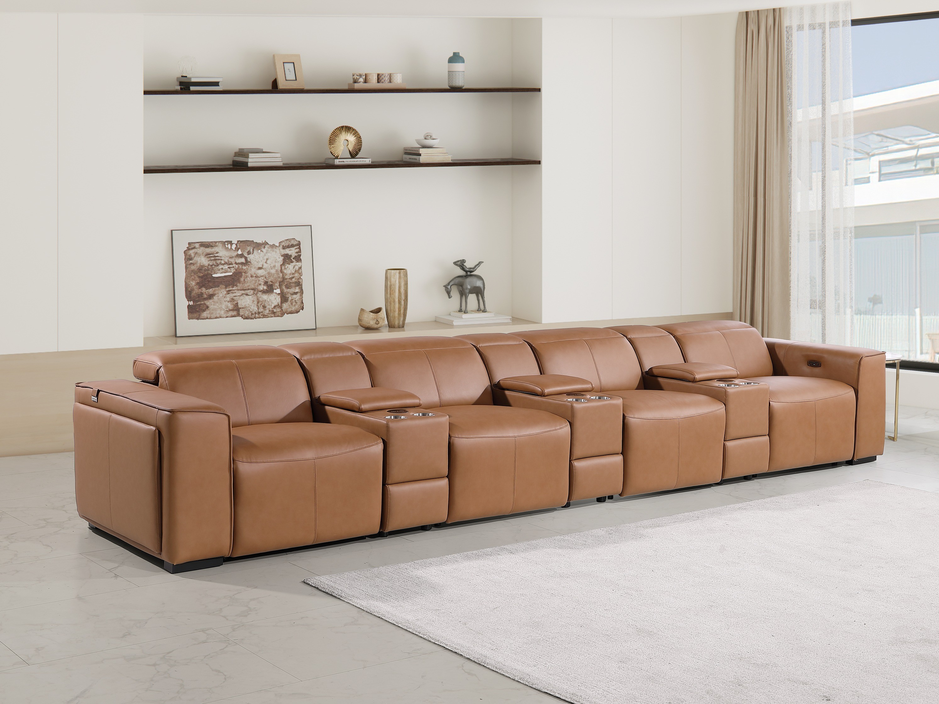 1224 - DivanItalia Cognac Modular Power Triple Reclining Triple Console ...