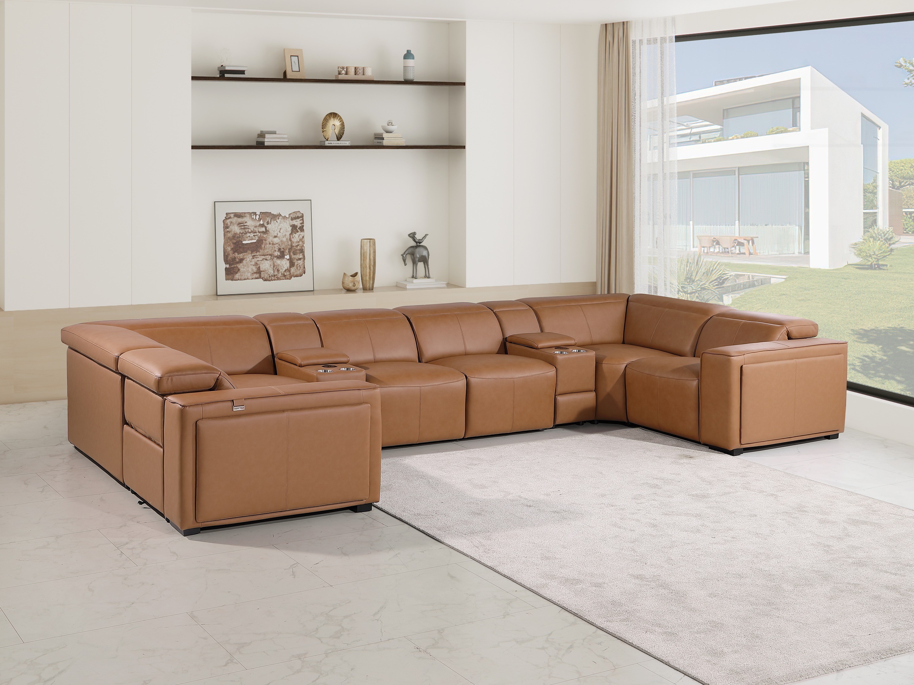 1224 - DivanItalia Cognac 8-Piece U-Shaped Modular Power Reclining ...