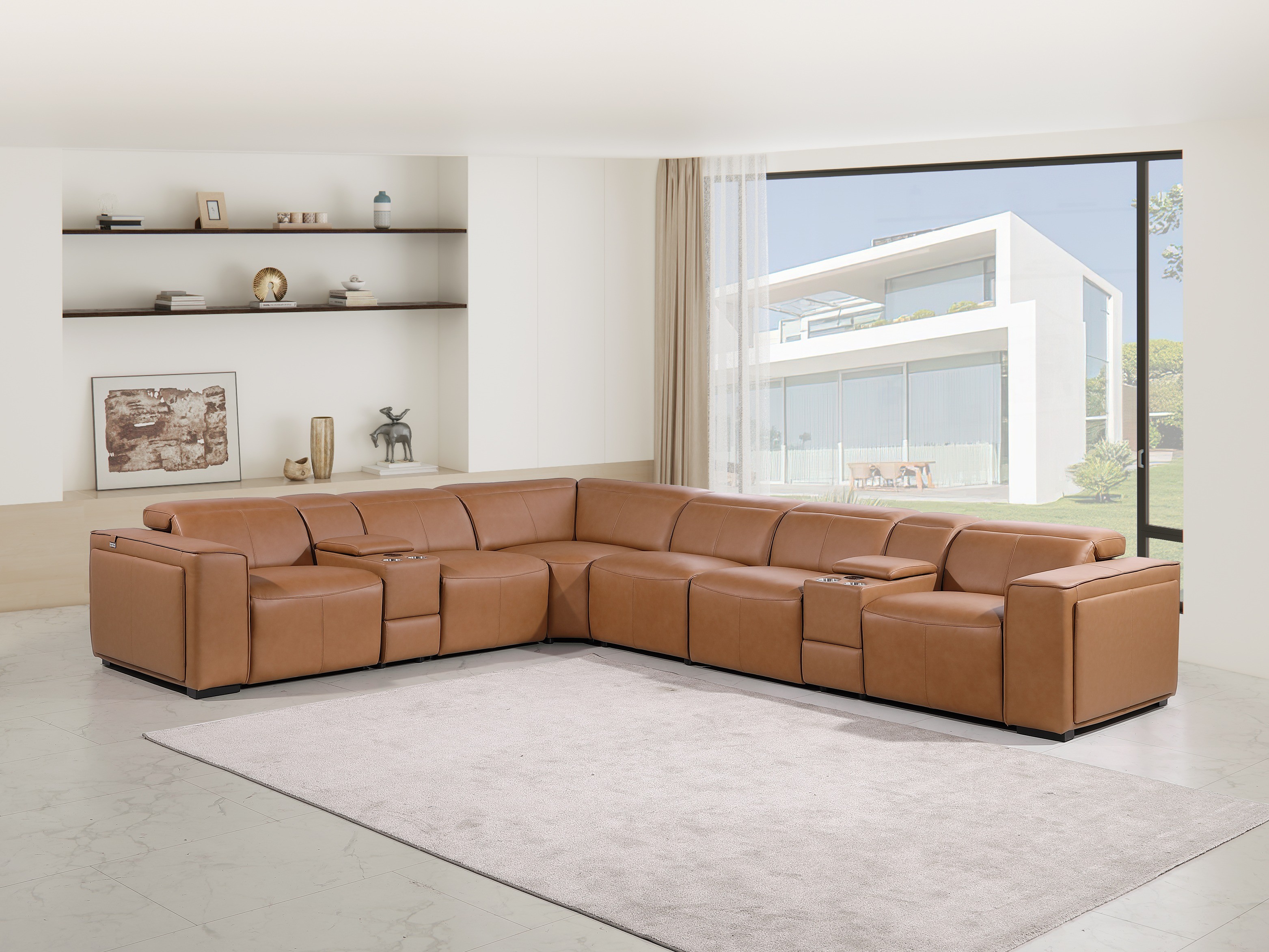 1224 - DivanItalia Cognac 8-Piece L-Shaped Modular Power Reclining ...