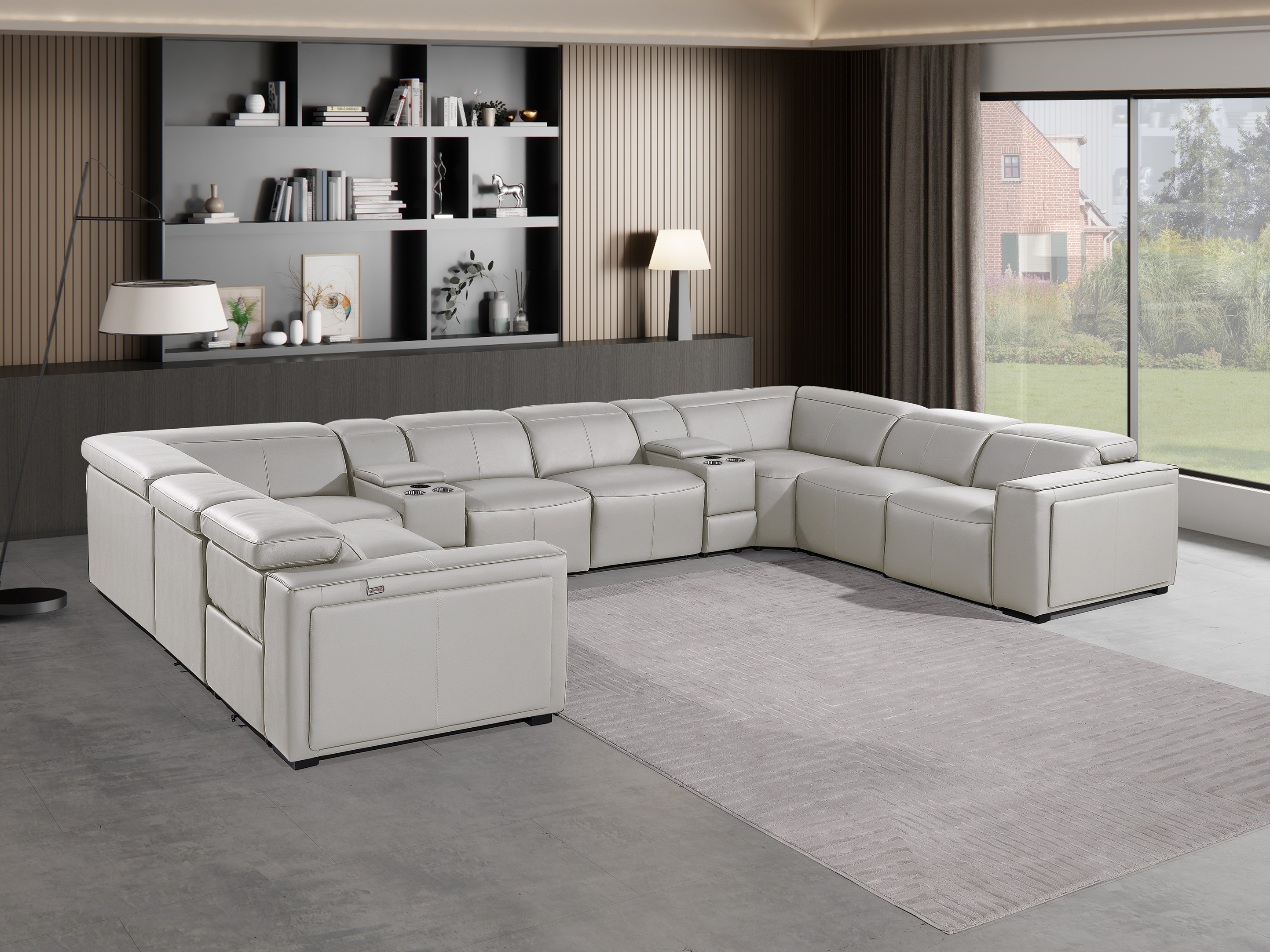 1224 - DivanItalia Light Grey 10-Piece U-Shaped Modular Power Reclining ...