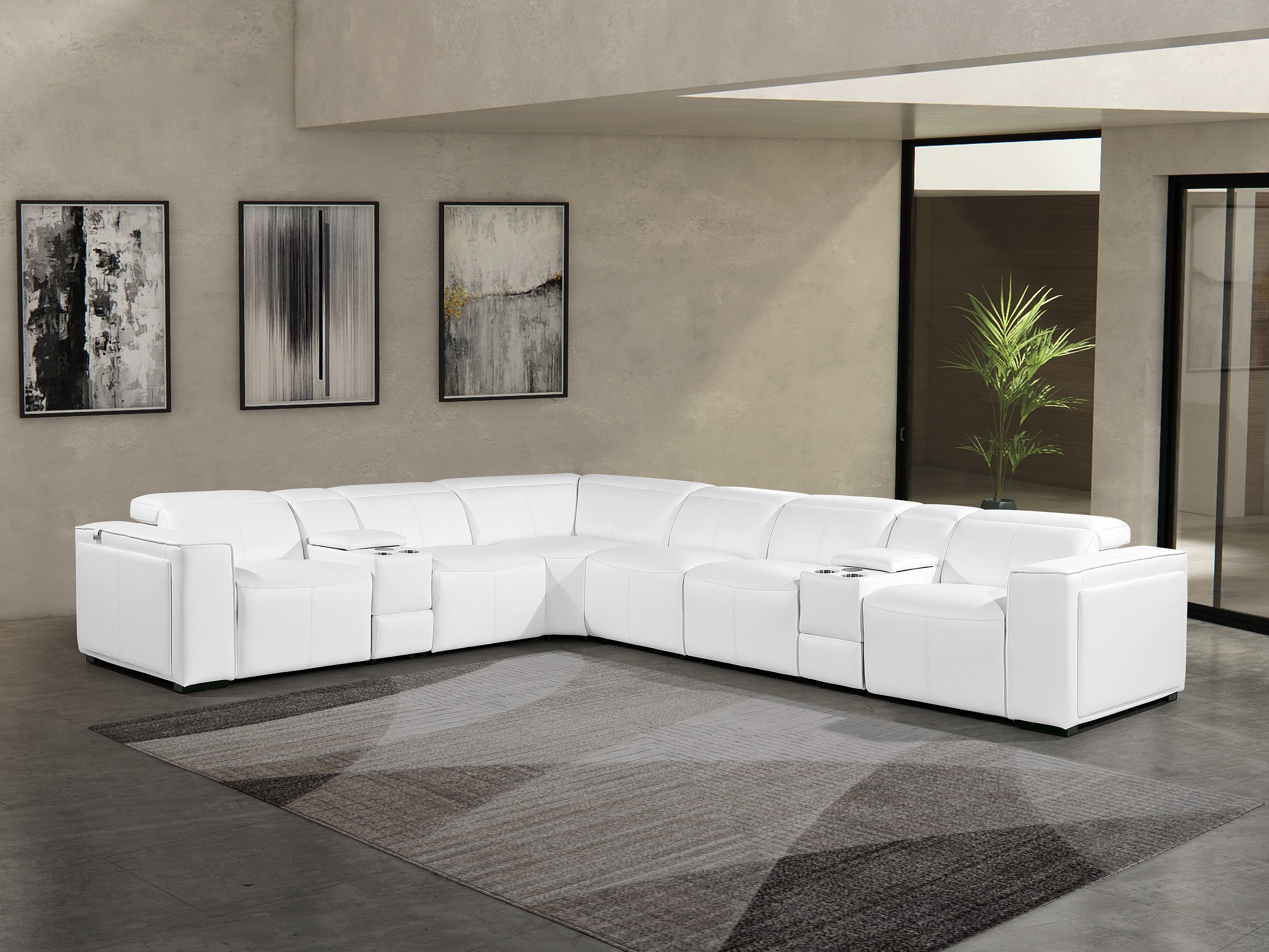 1224 - DivanItalia White 8-Piece L-Shaped Modular Power Reclining ...