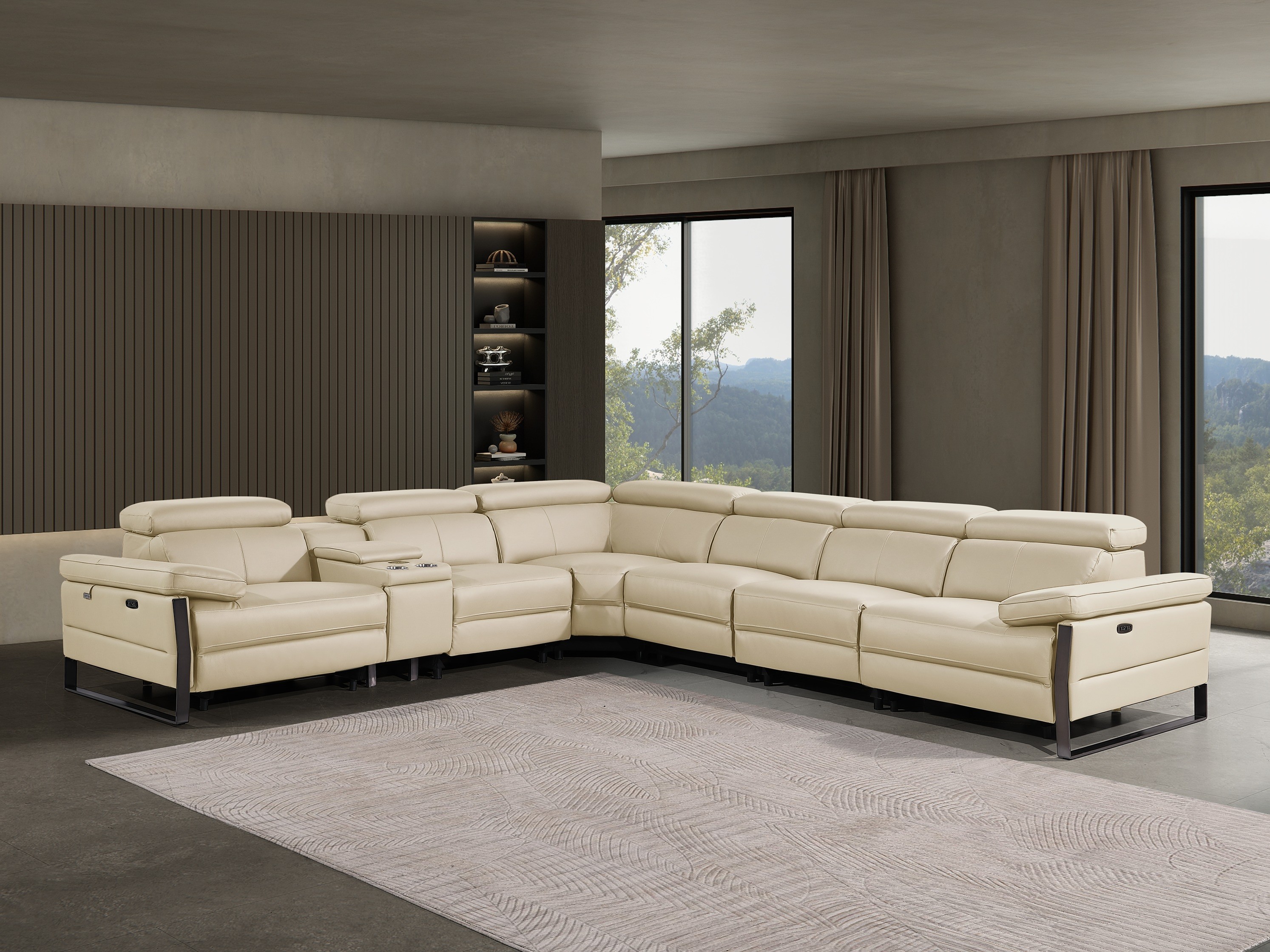 1246 - DivanItalia Beige 7-Piece L-Shaped Modular Power Reclining ...