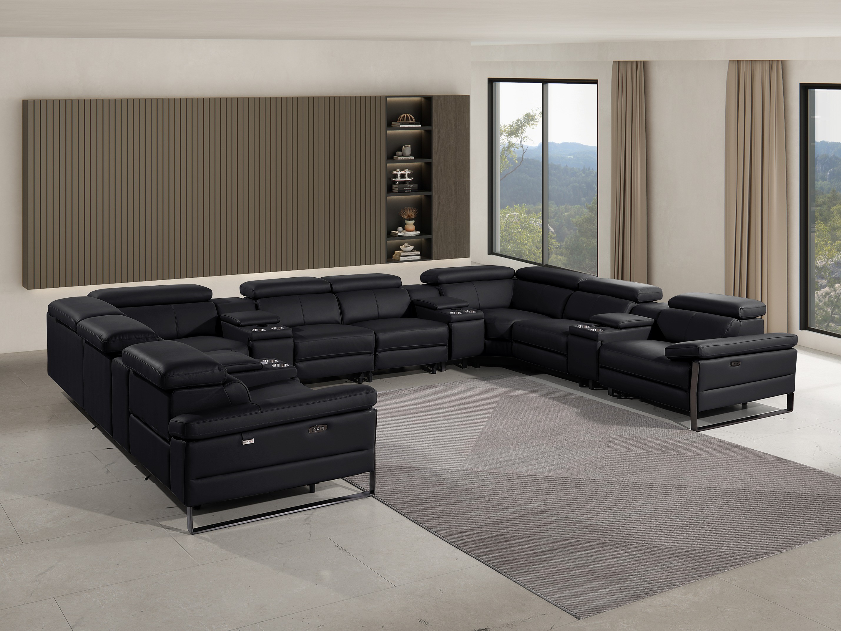 1246 - DivanItalia Black 12-Piece U-Shaped Modular Power Reclining ...