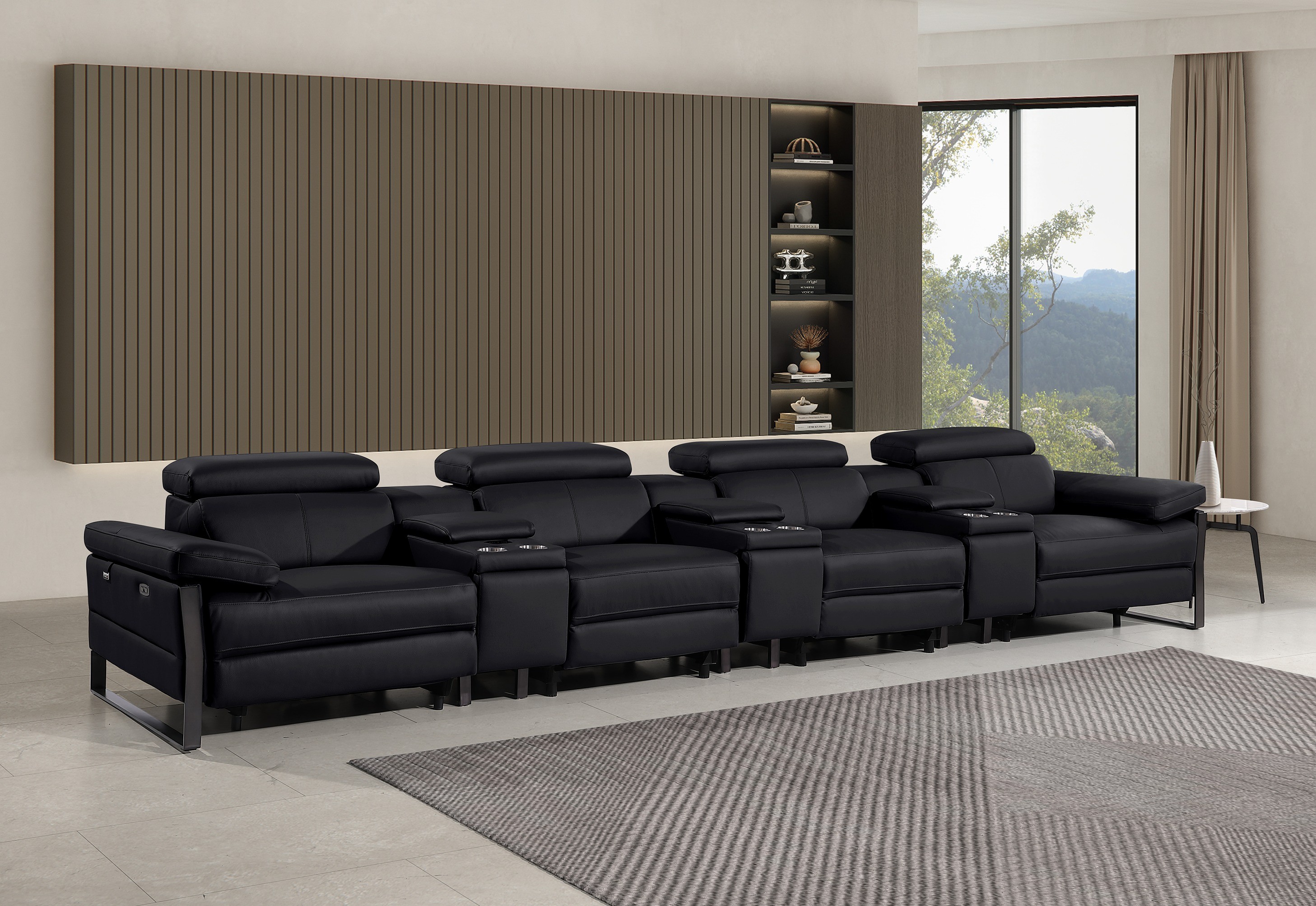 1246 - DivanItalia Black Modular Power Triple Reclining Triple Console ...