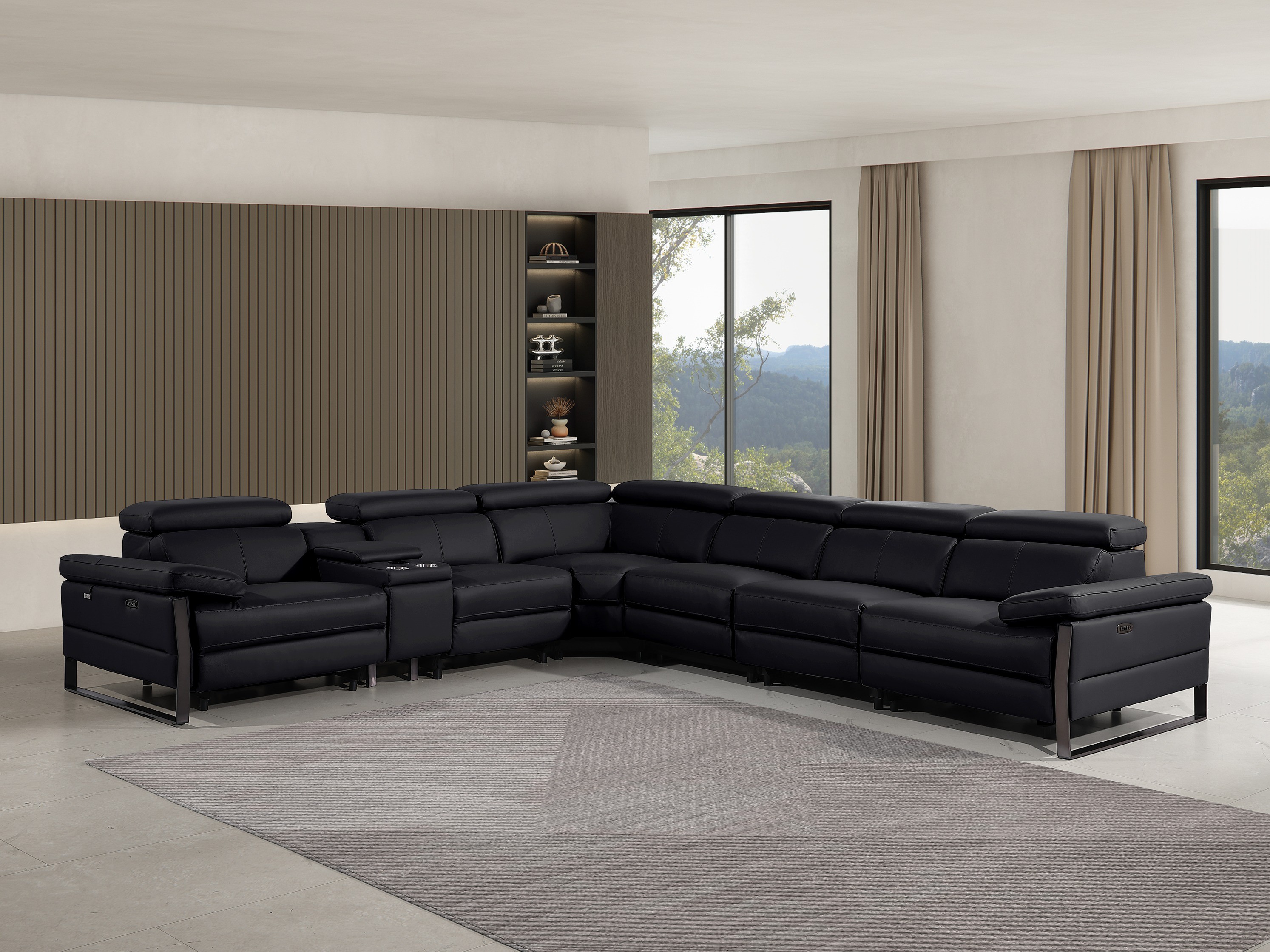 1246 - DivanItalia Black 7-Piece L-Shaped Modular Power Reclining ...