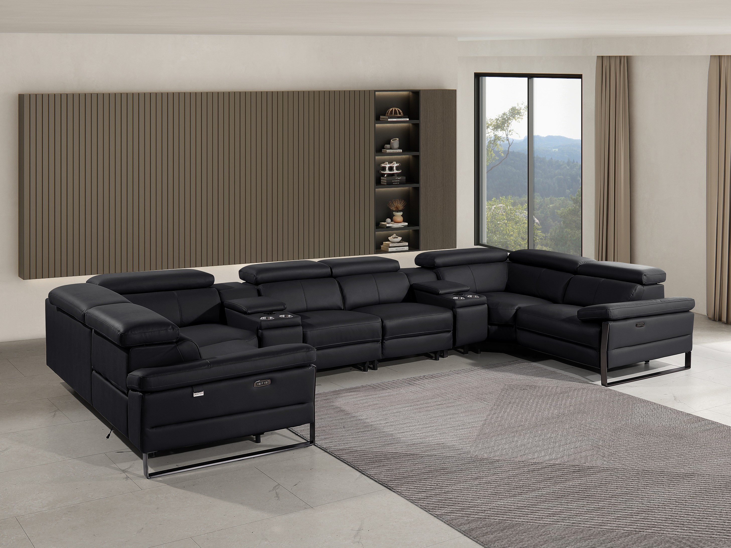 1246 - DivanItalia Black 8-Piece U-Shaped Modular Power Reclining ...
