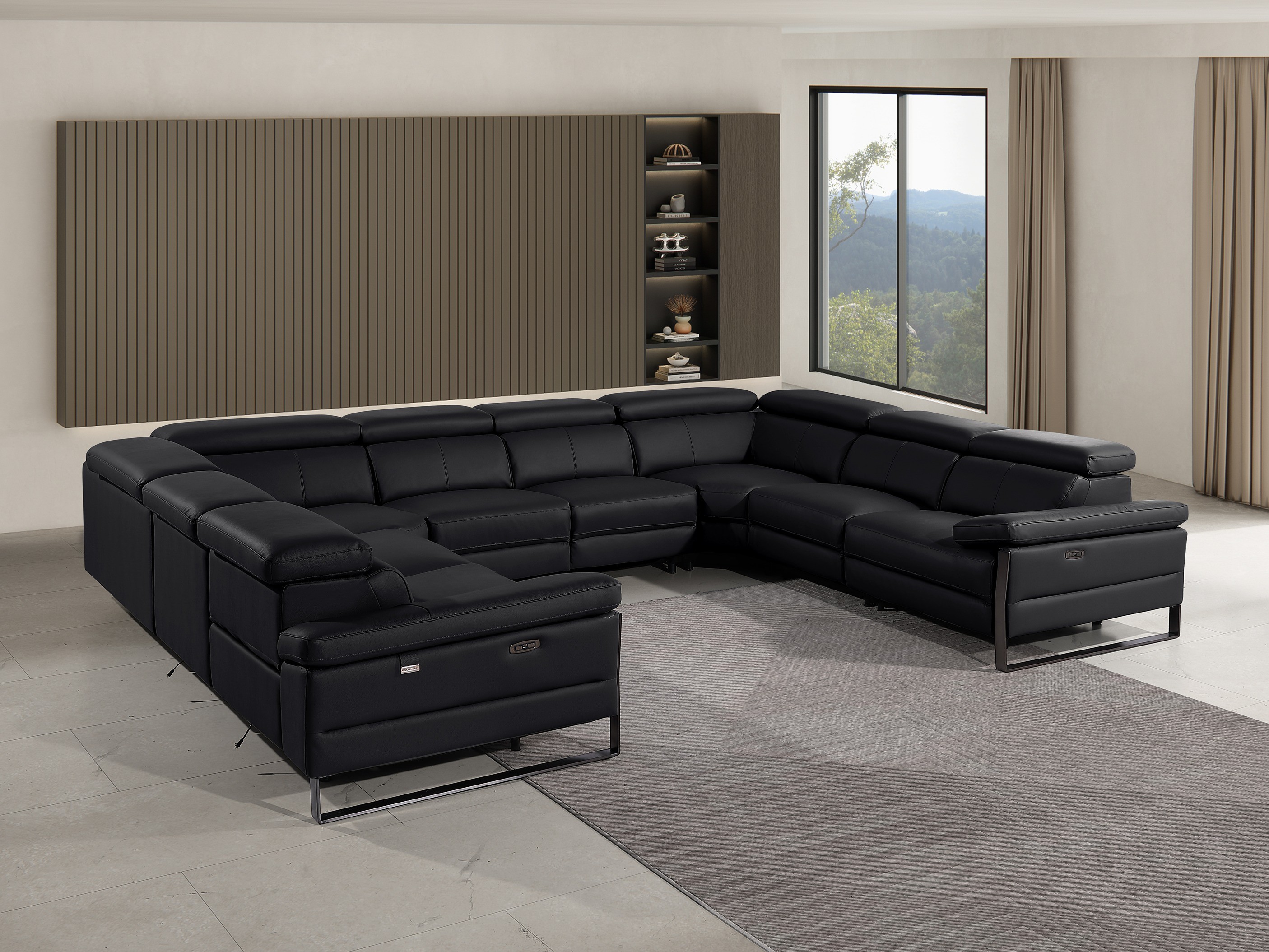 1246 - DivanItalia Black 8-Piece U-Shaped Modular Power Reclining ...