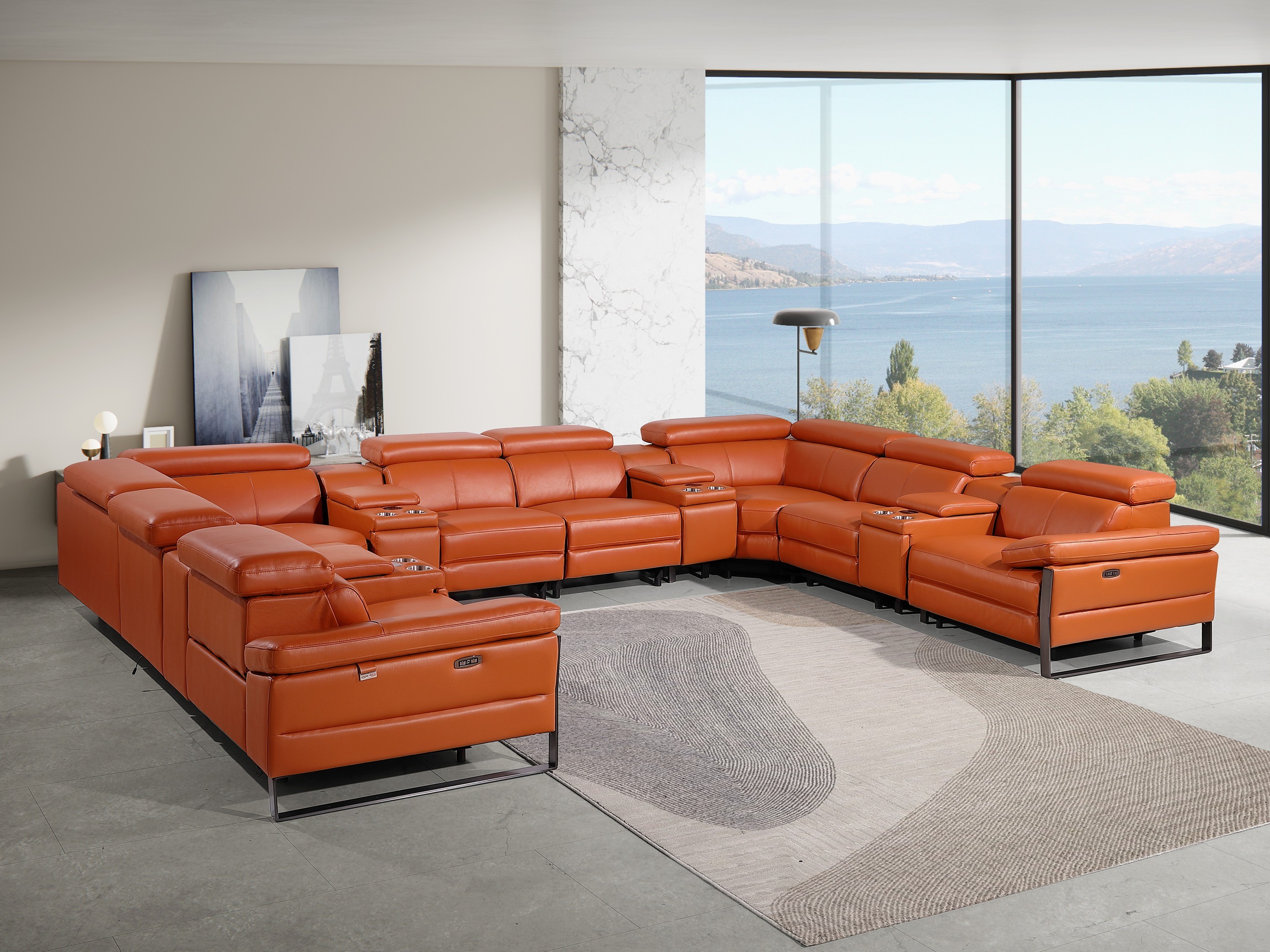 1246 - DivanItalia Camel 12-Piece U-Shaped Modular Power Reclining ...