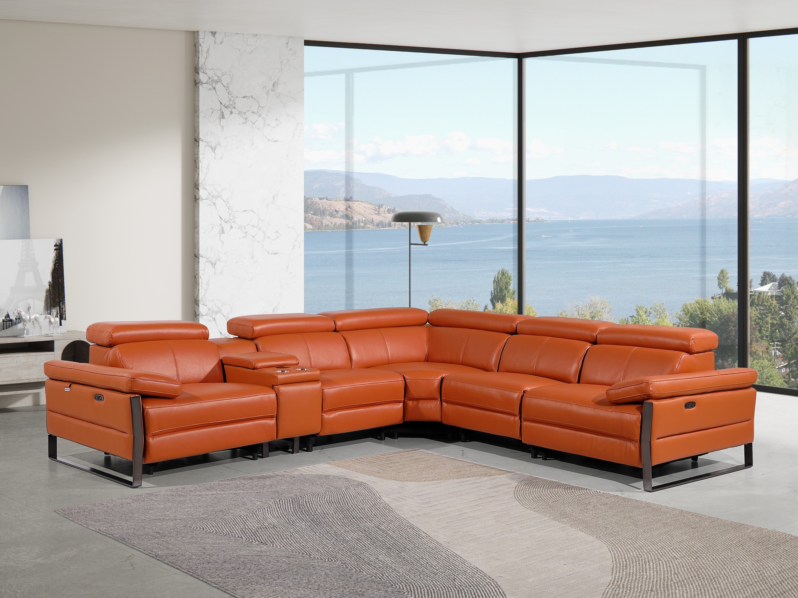 1246 - DivanItalia Camel 6-Piece L-Shaped Modular Power Reclining ...