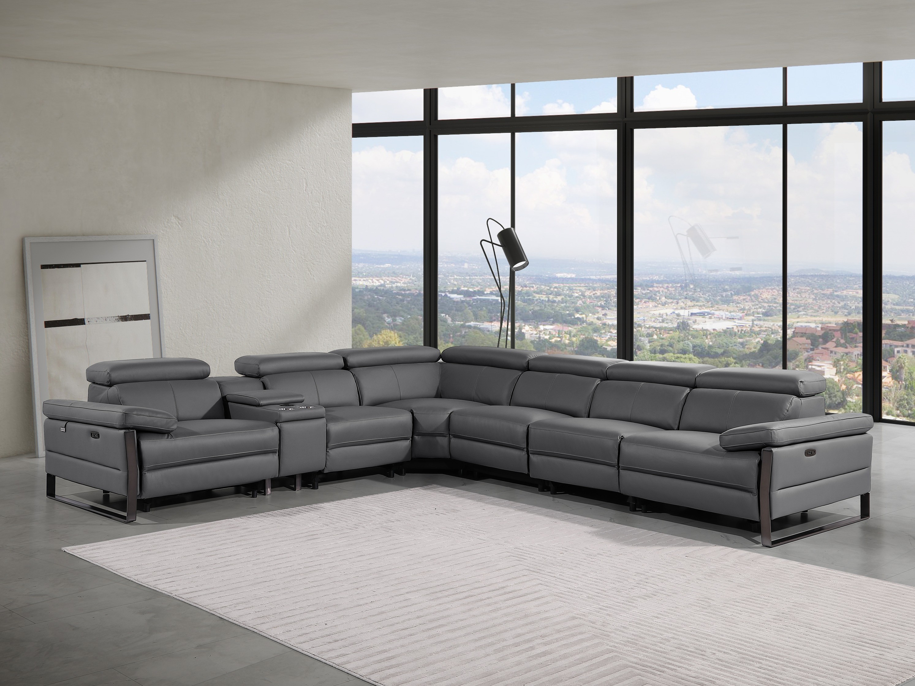 1246 - DivanItalia Dark Grey 7-Piece L-Shaped Modular Power Reclining ...