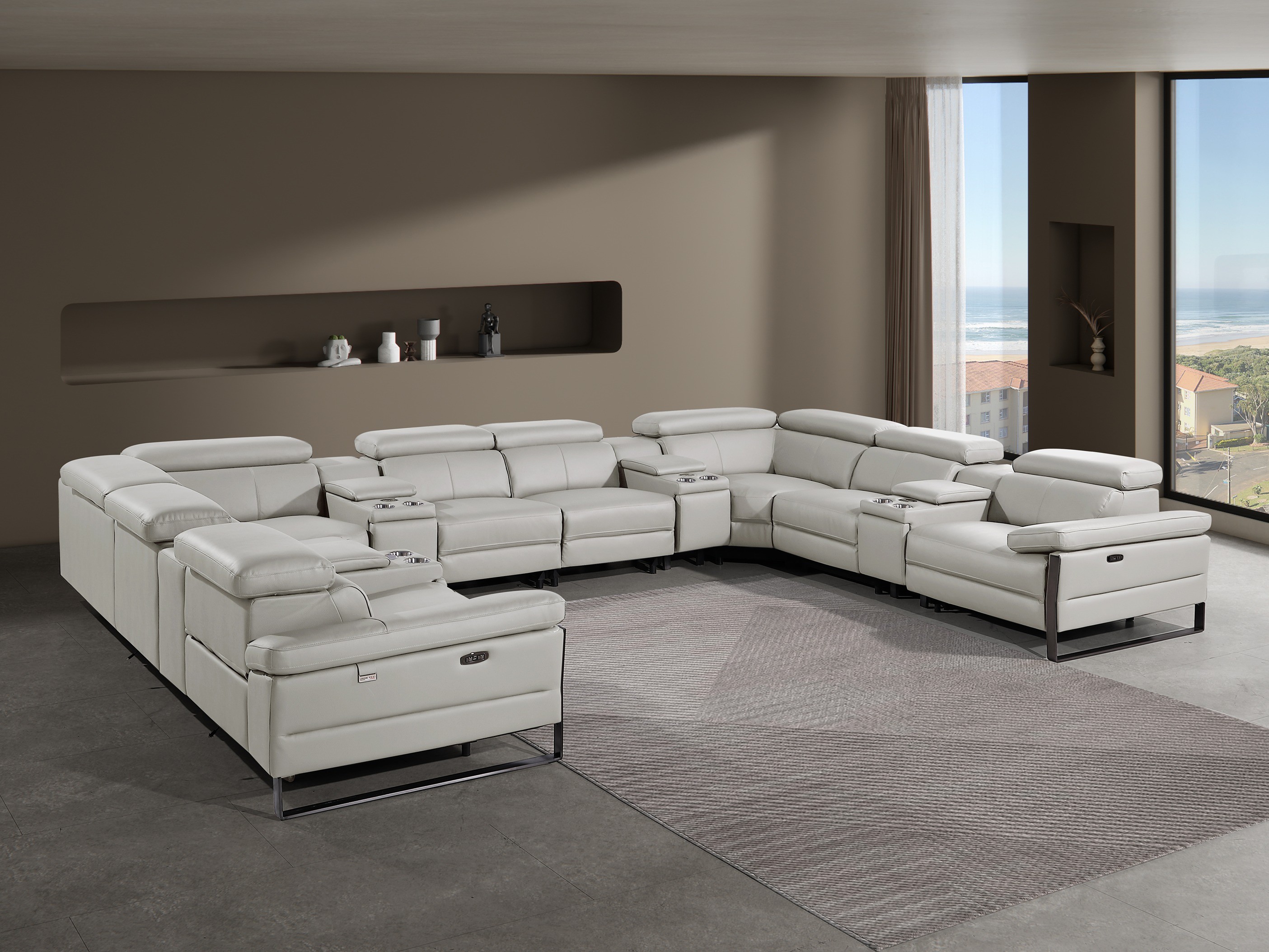 1246 - DivanItalia Light Grey 12-Piece U-Shaped Modular Power Reclining ...