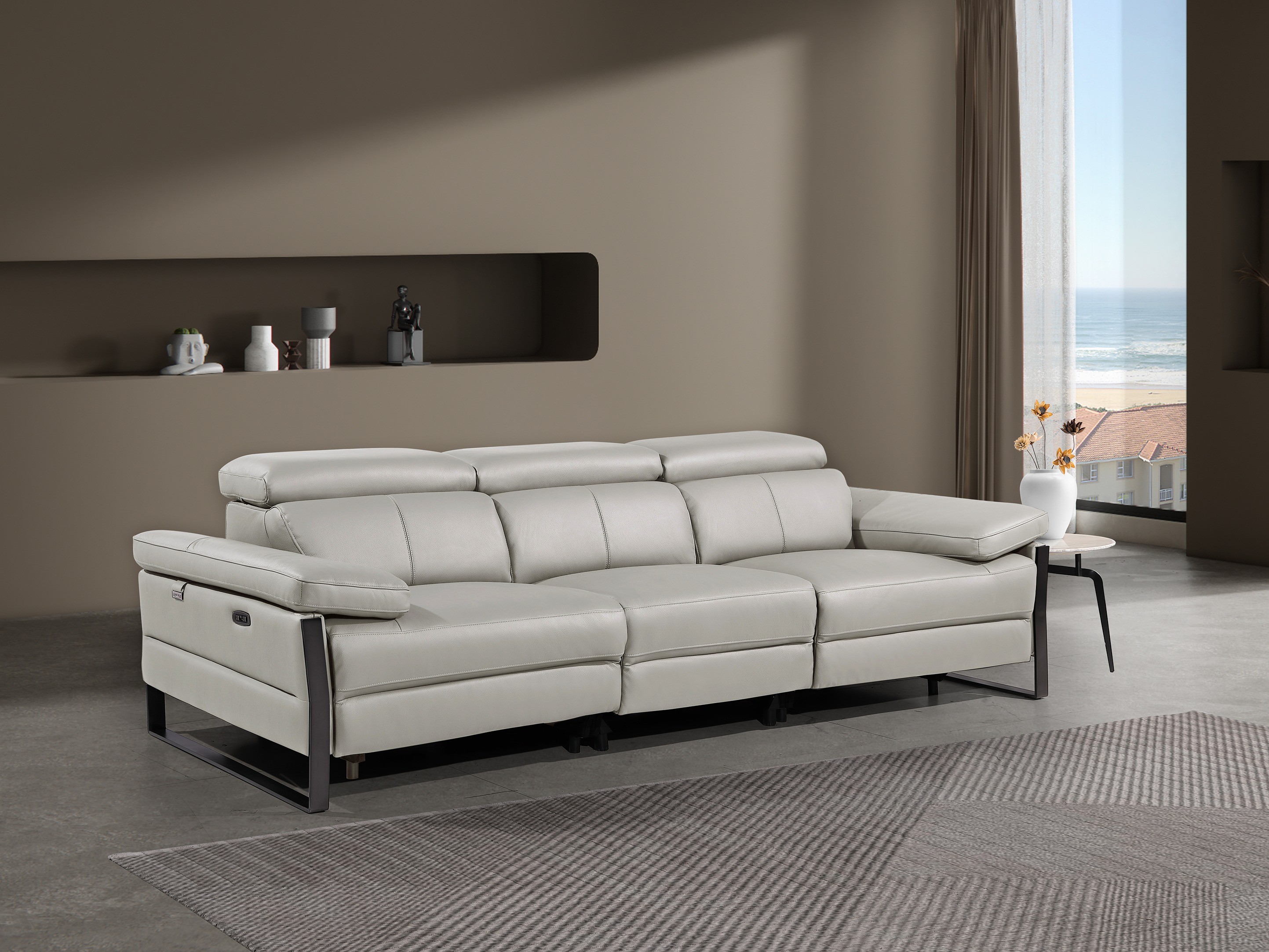 1246 - DivanItalia Light Grey Modular Power Triple Reclining Sofa with ...