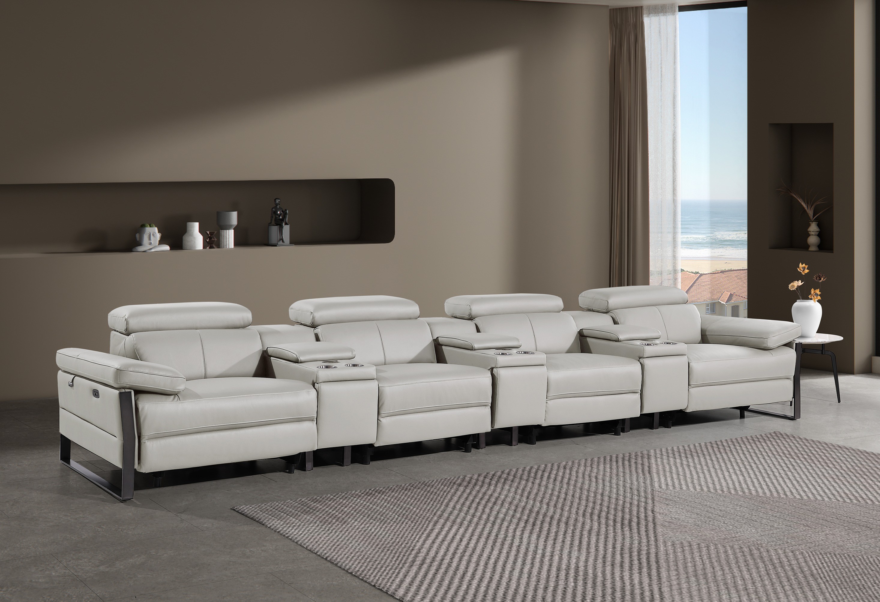 1246 - DivanItalia Light Grey Modular Power Triple Reclining Triple ...