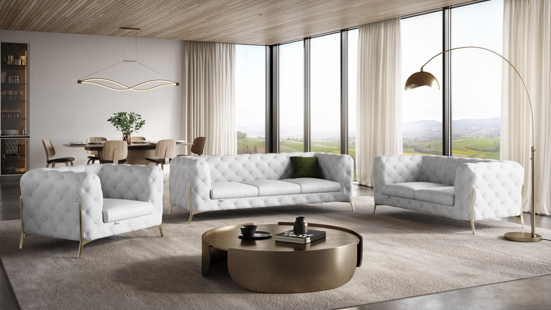 970 DivanItalia White Sofa Set – Top Grain Italian Leather - Featured