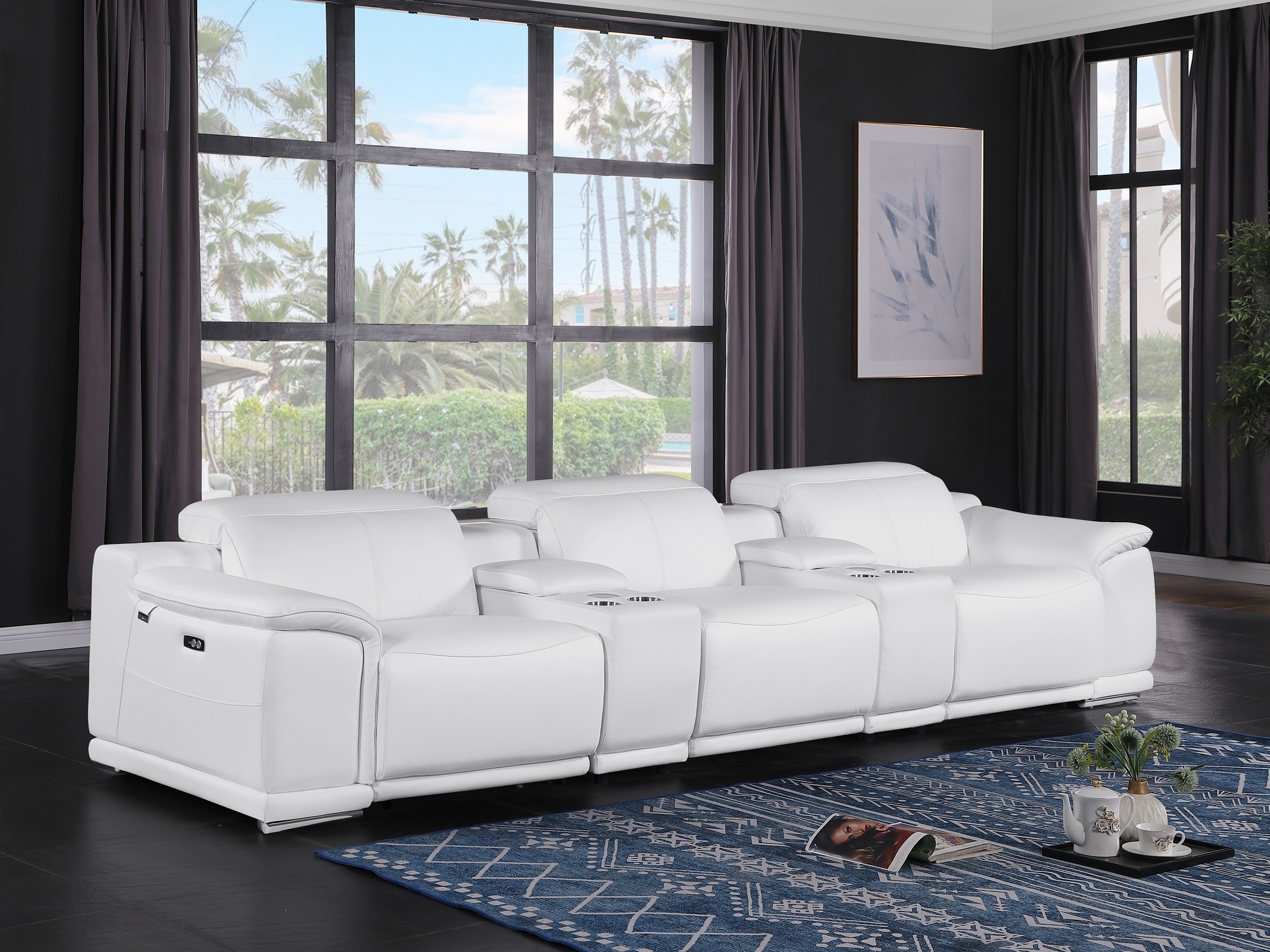 9762 DivanItalia White 5-Piece Modular Power Reclining Sofa – Top Grain ...
