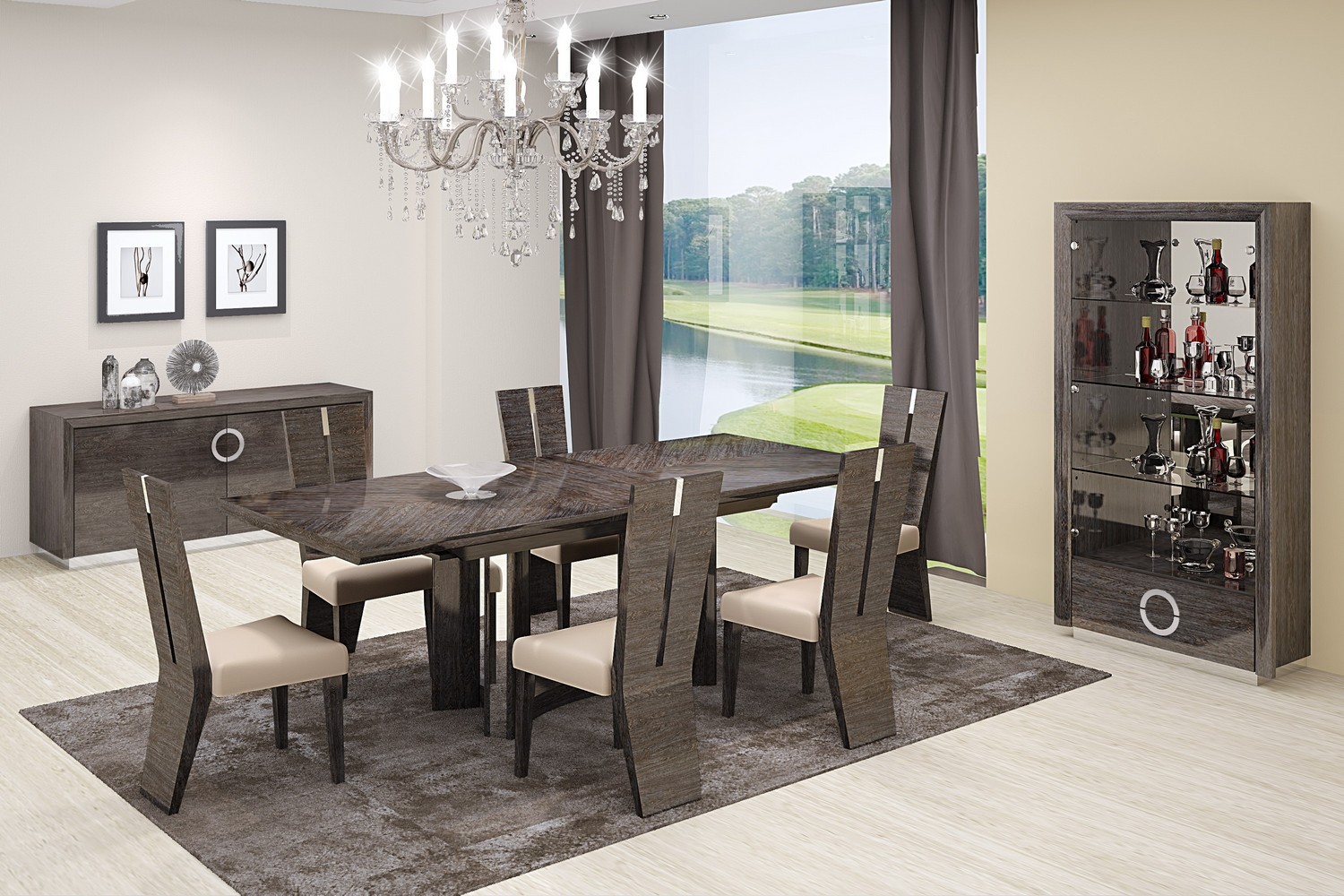 D59 High Gloss Gray Dining Table with 6 Chair - Dining
