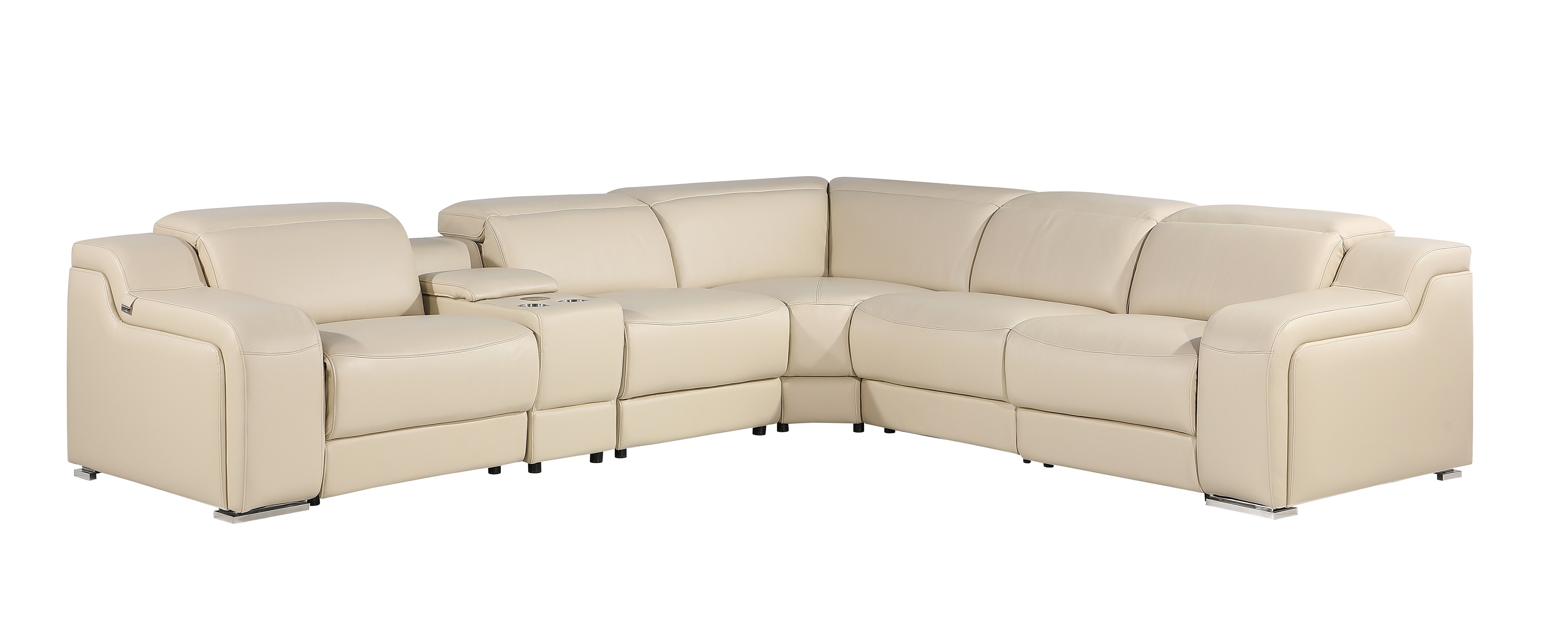 1116 - 6-PC Beige Italian Leather Sectional Sofa w/ 3 Power Recliners ...