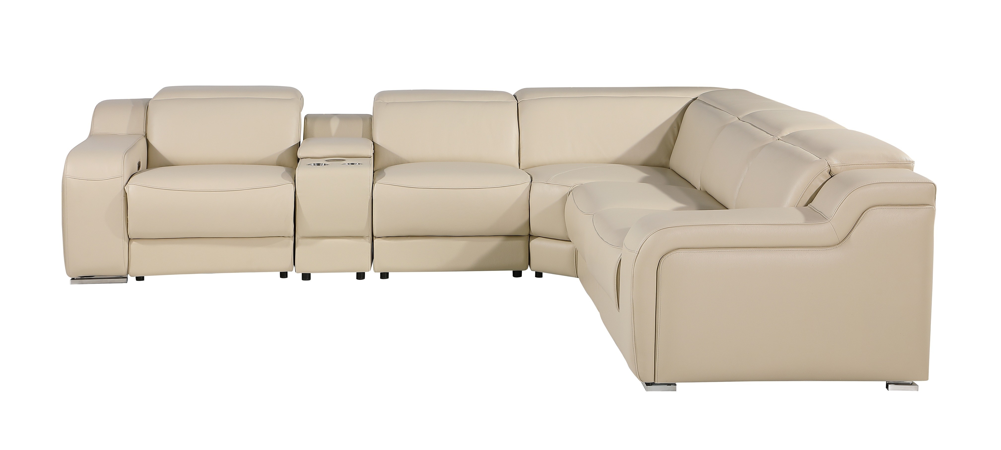 1116 - 6-PC Beige Italian Leather Sectional Sofa w/ 3 Power Recliners ...