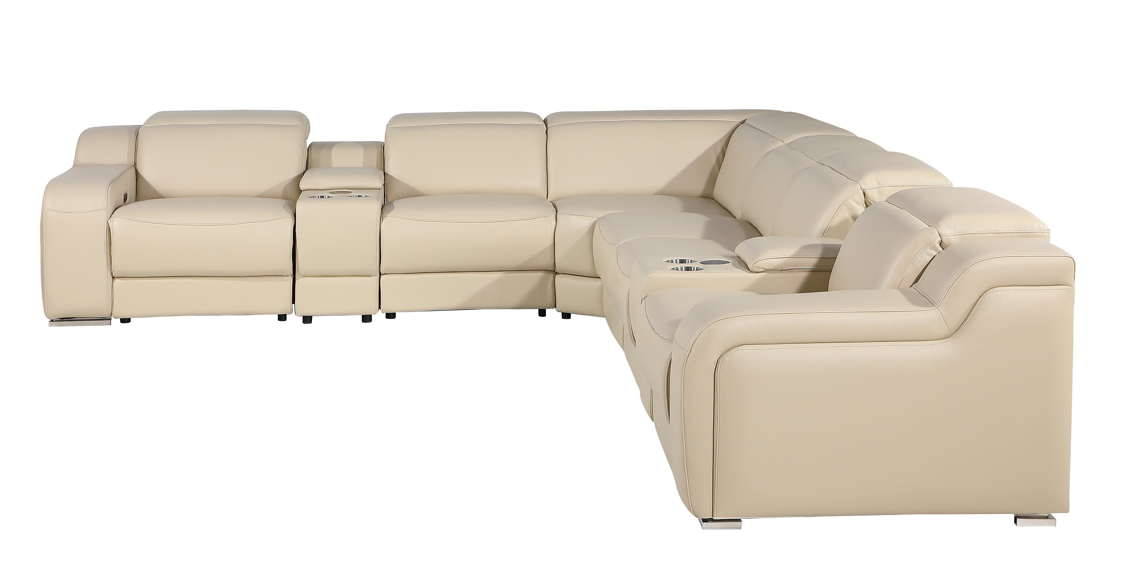 1116 DivanItalia Beige Top-Grain Italian Leather 8-Piece Sectional with ...
