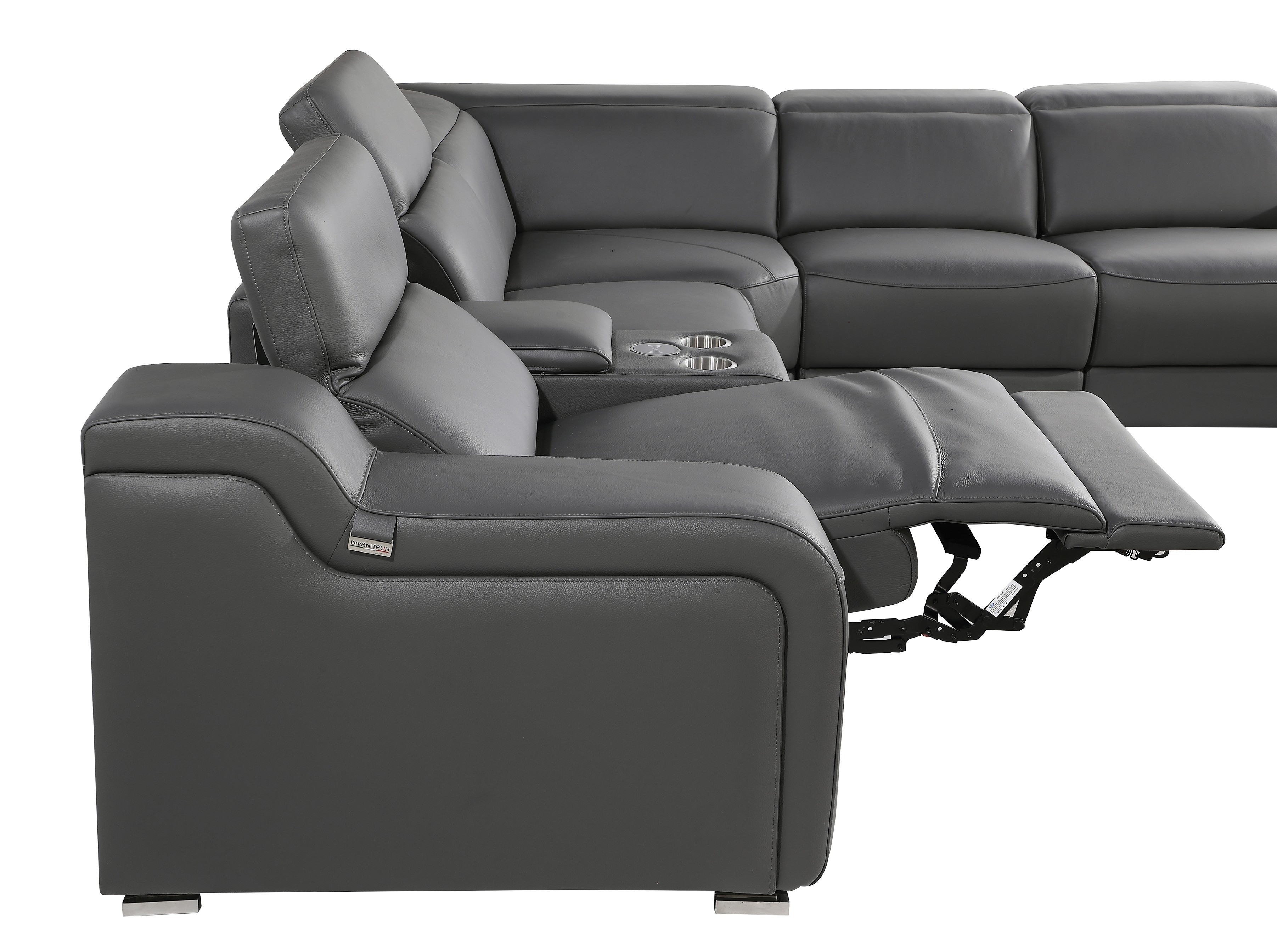1116 - 8-PC Dark Gray Italian Leather Sectional Sofa w/ 4 Power ...