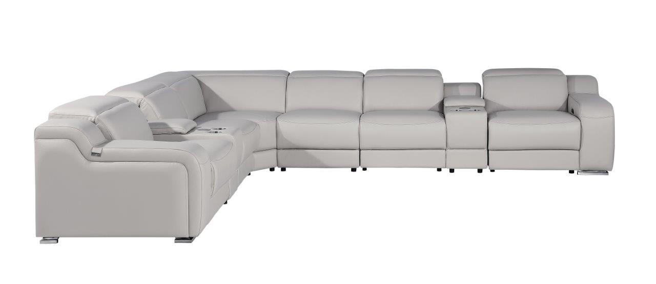 1116 - 8-PC Light Gray Italian Leather Sectional Sofa w/ 4 Power ...