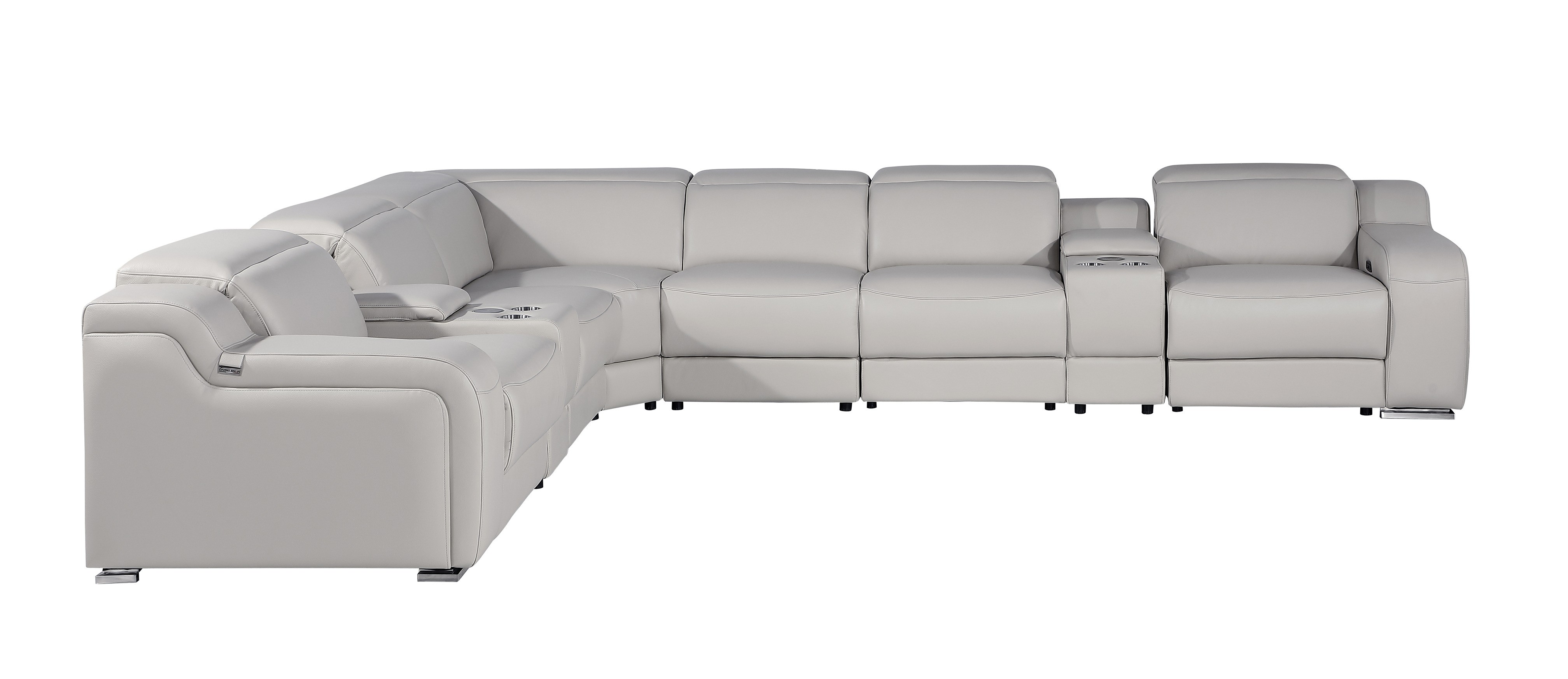 1116 DivanItalia Light Grey Top-Grain Italian Leather 8-Piece Sectional ...