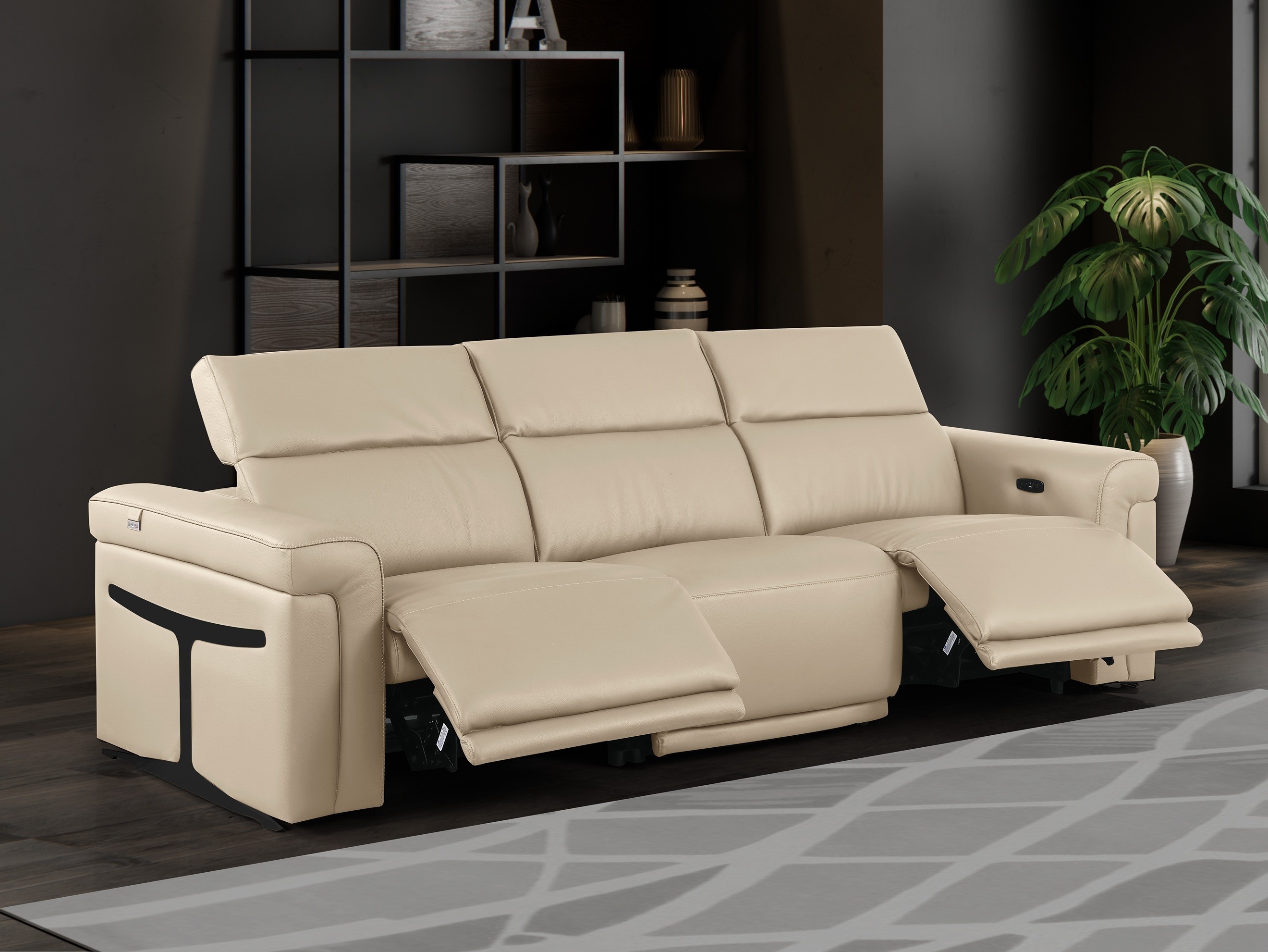 1126 DivanItalia Beige Top Grain Italian Leather Power Reclining Sofa ...