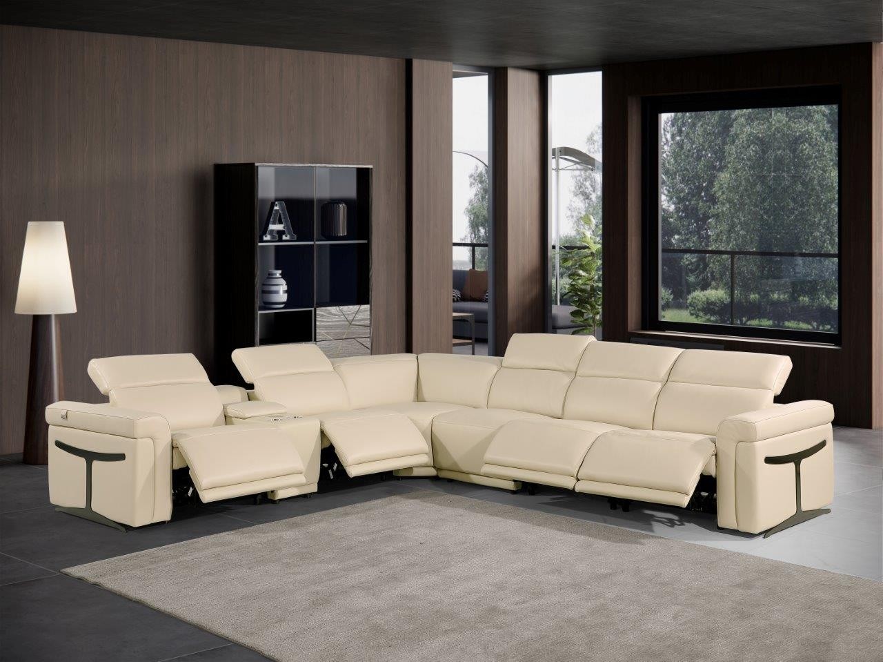1126 - Top Grain Beige Italian Leather Sectional Sofa 7-Piece w/ 4 ...