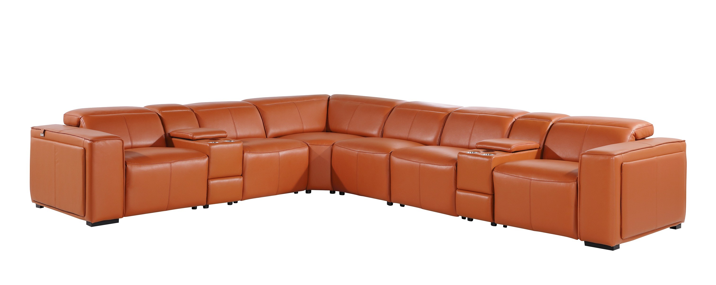 1224 - DivanItalia Camel 8-Piece L-Shaped Modular Power Reclining Sectional with 4 Power ...