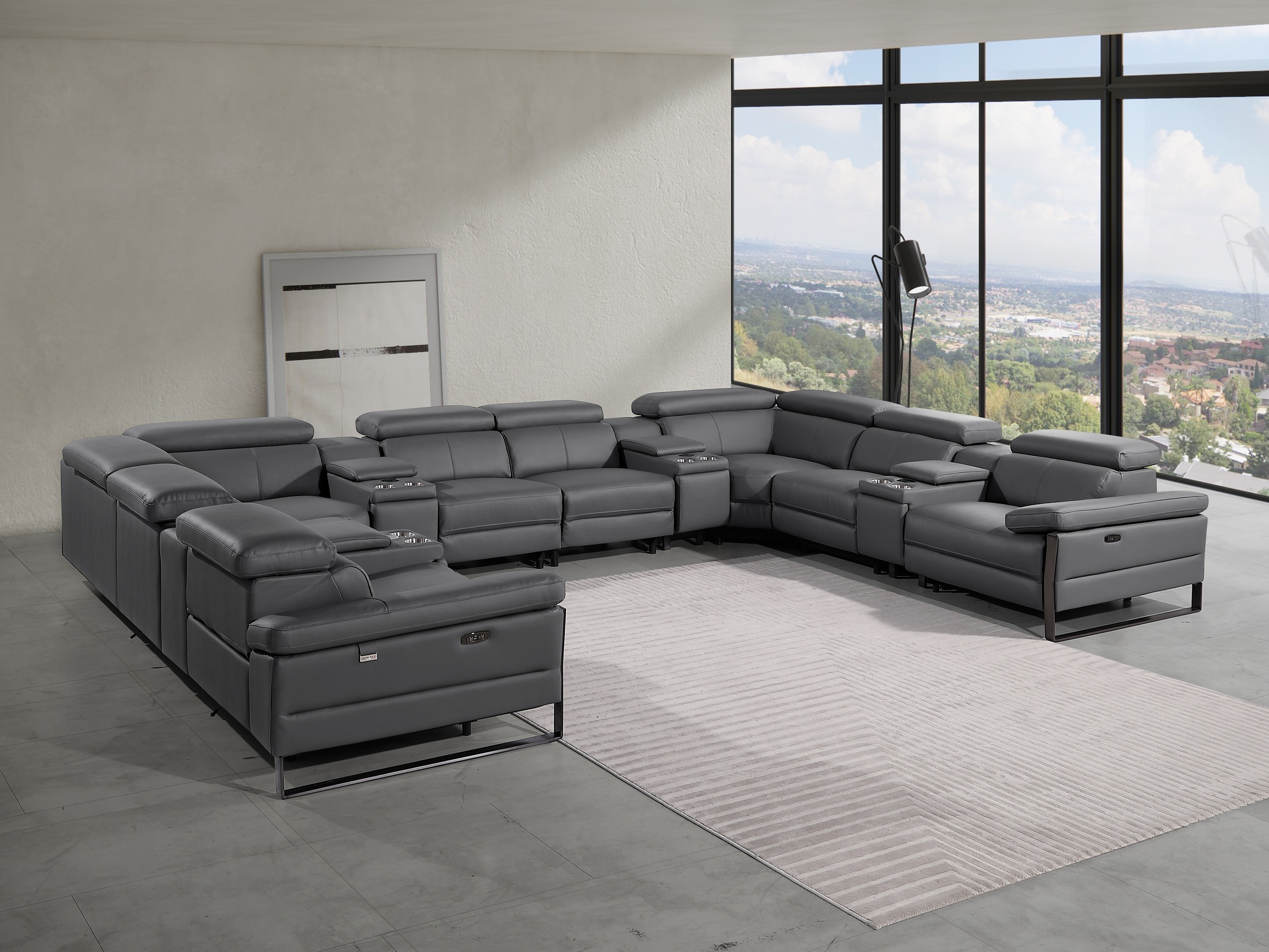 1246 - DivanItalia Dark Grey 12-Piece U-Shaped Modular Power Reclining ...