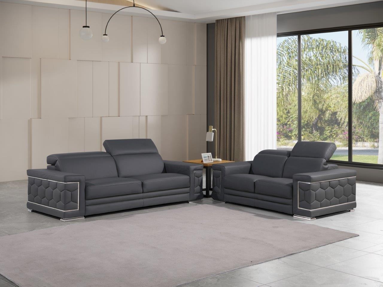 296 Dark Gray Sofa and Loveseat Set – Genuine Leather - Sofa Sets ...